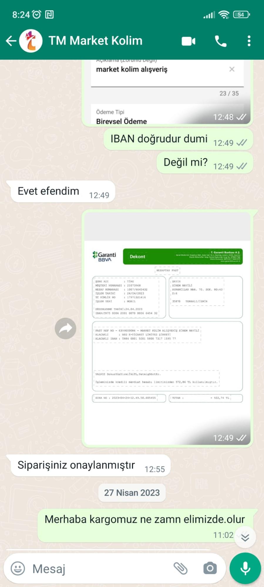 Market Kolim Ürün Gönderilmemesi Ve Muhatap Bulunmaması - Şikayetvar