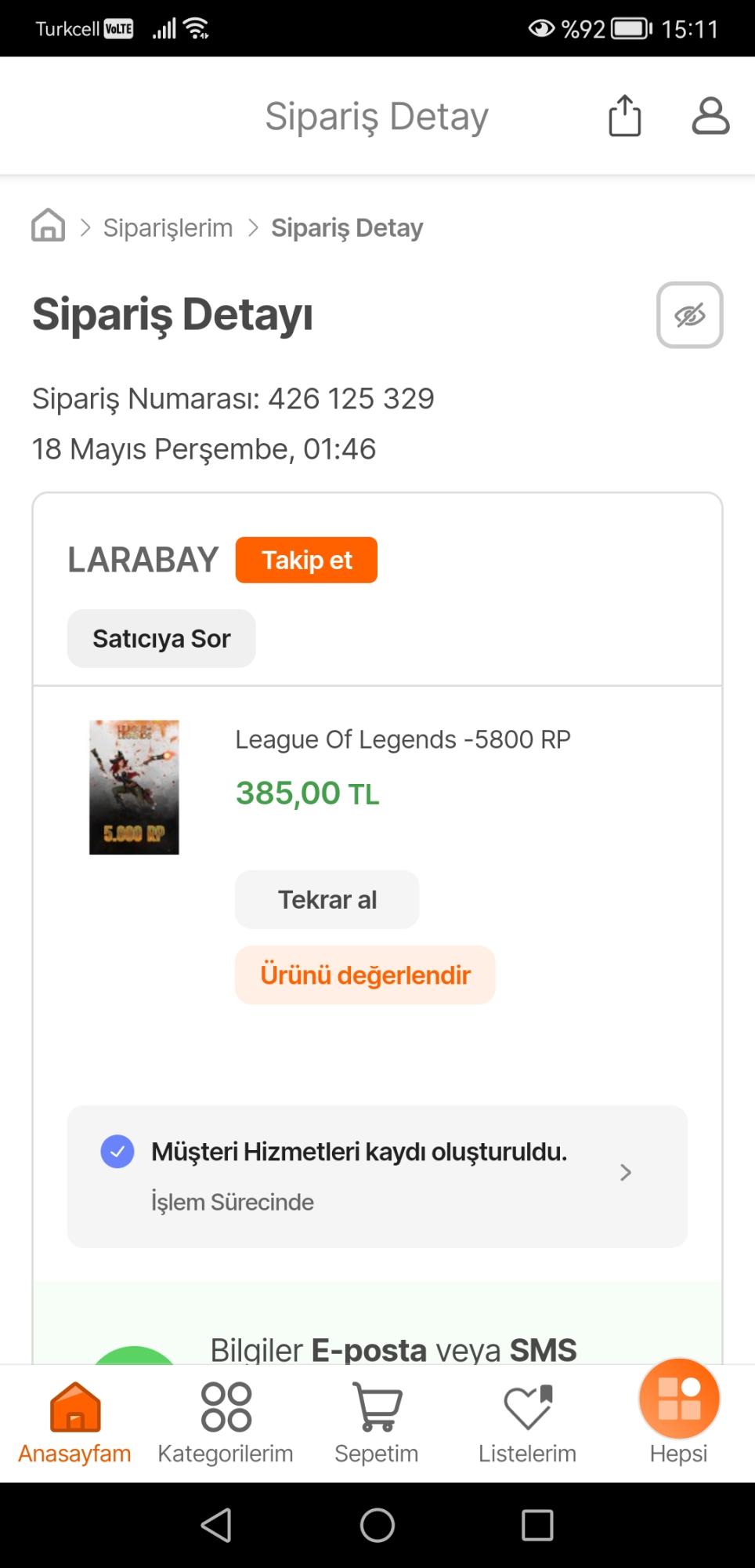 Larabay Tarafıma İletilmeyen Oyun İçi İçerik Kodu - Şikayetvar