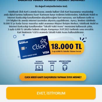 VakıfBank Clickkart Alana Üç Ay Taksitle 18 Bin Tl Faizsiz Nakit Avans ...