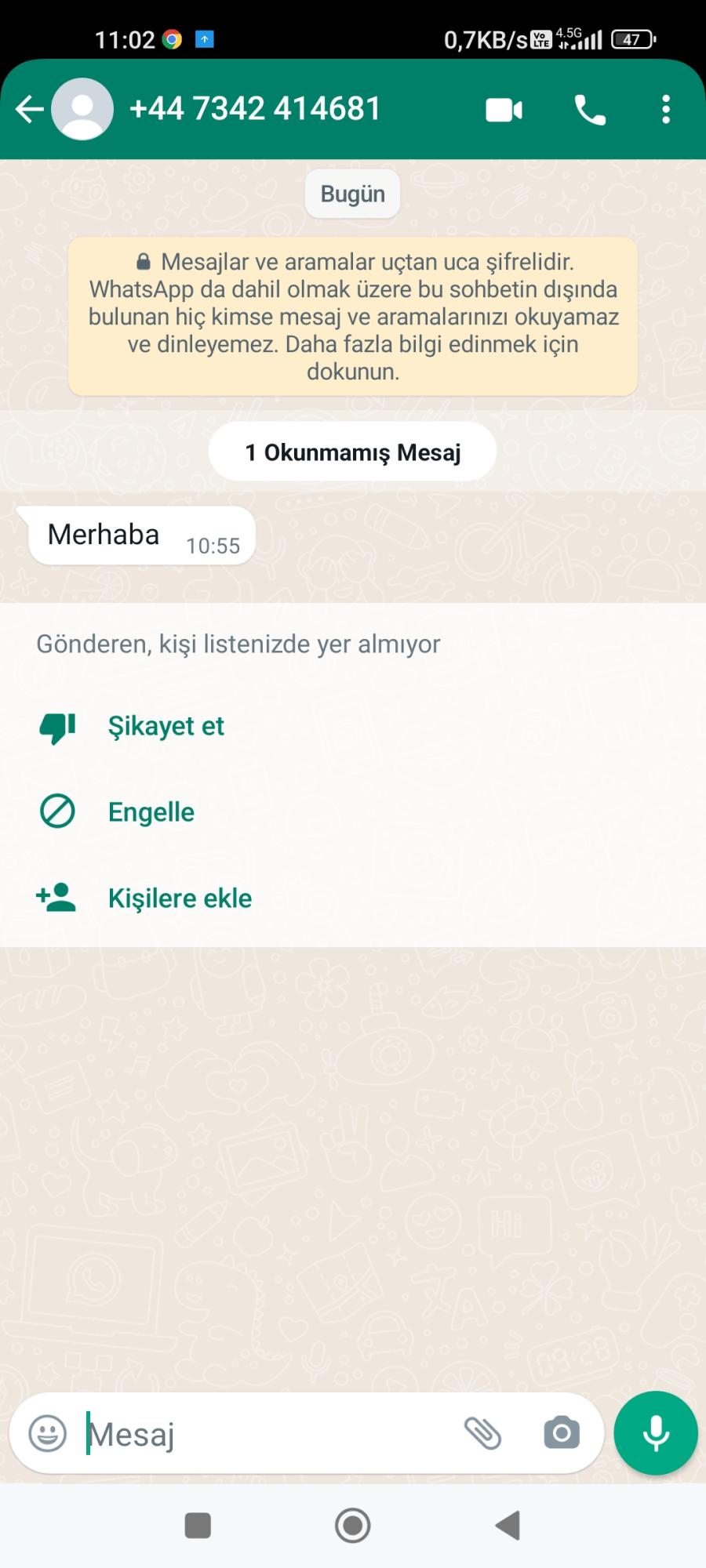 WhatsApp +44 İle Başlayan Bilinmeyen Yabancı Numara - Şikayetvar