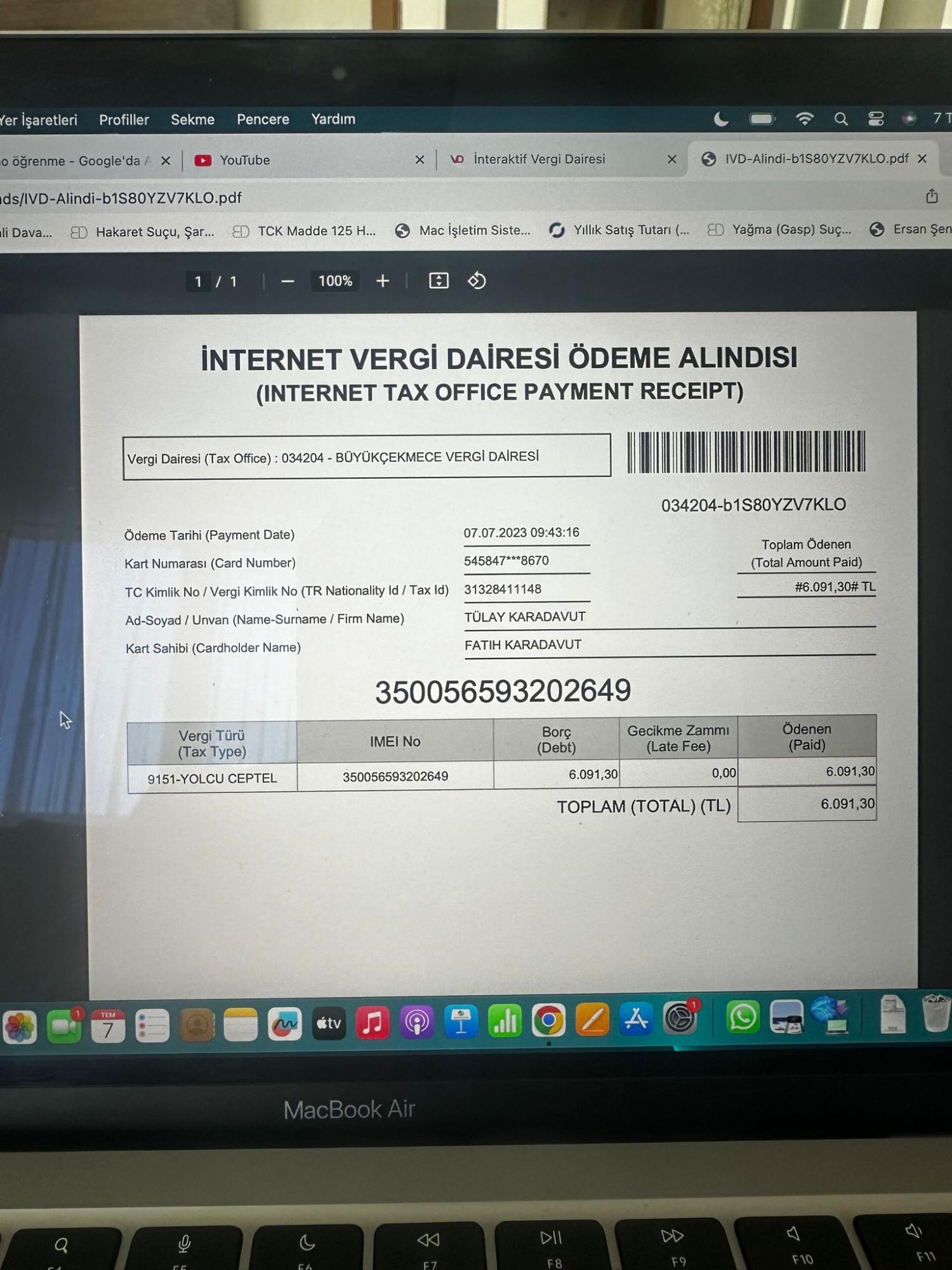 BTK BTK (Bilgi Teknolojileri ve İletişim Kurumu) IMEI Kayıt Ücretini Yatırmama Rağmen Sistemde ...