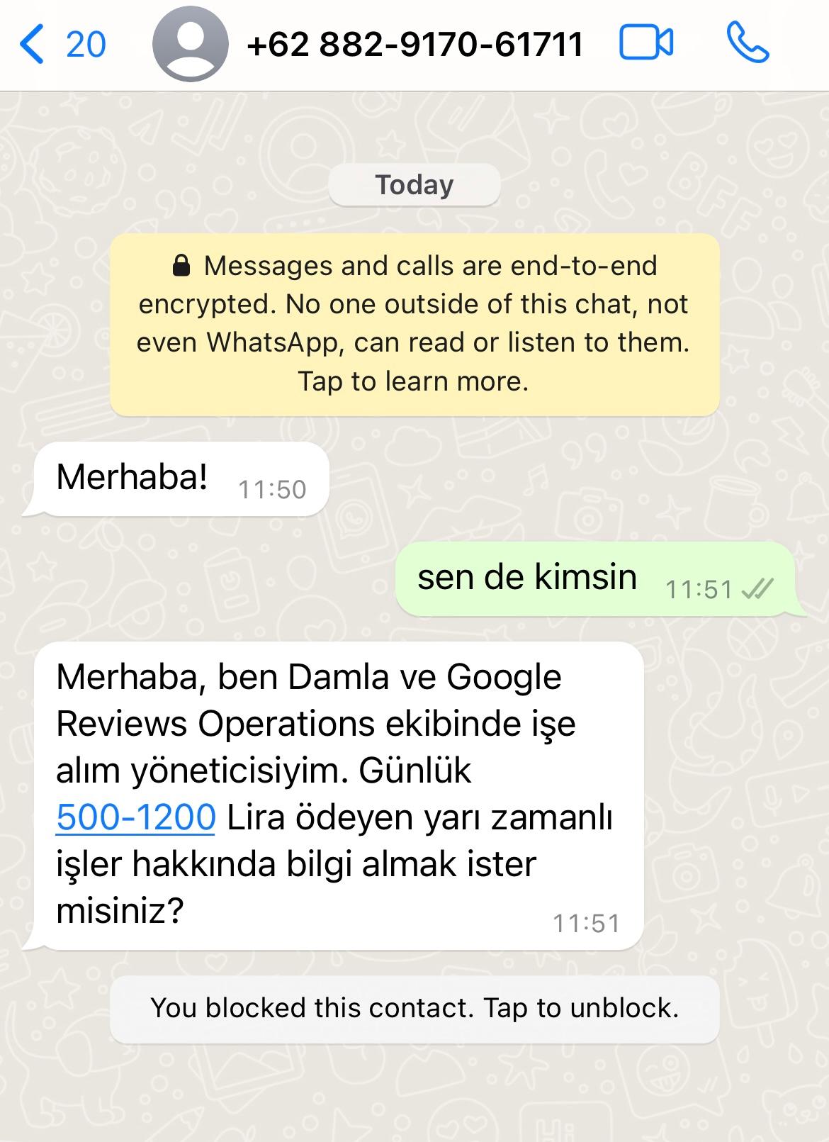 WhatsApp Bilinmeyen Numara Mesajı - Şikayetvar