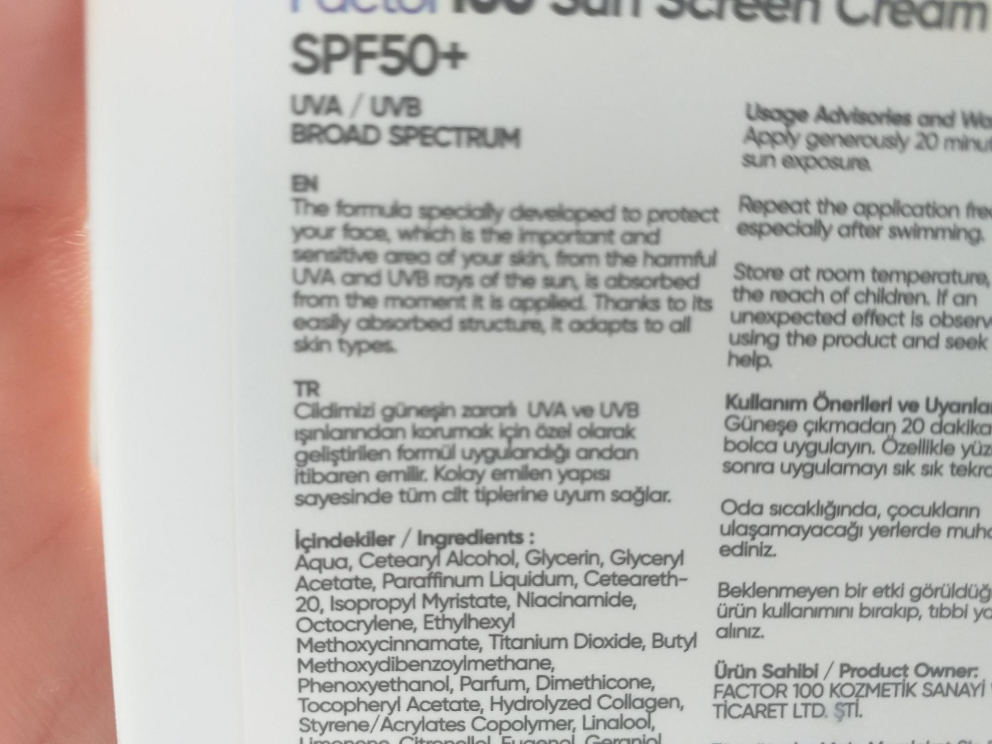 Factor 100 Güneş Kremi Kullanımıyla İlgili Sorun - Şikayetvar