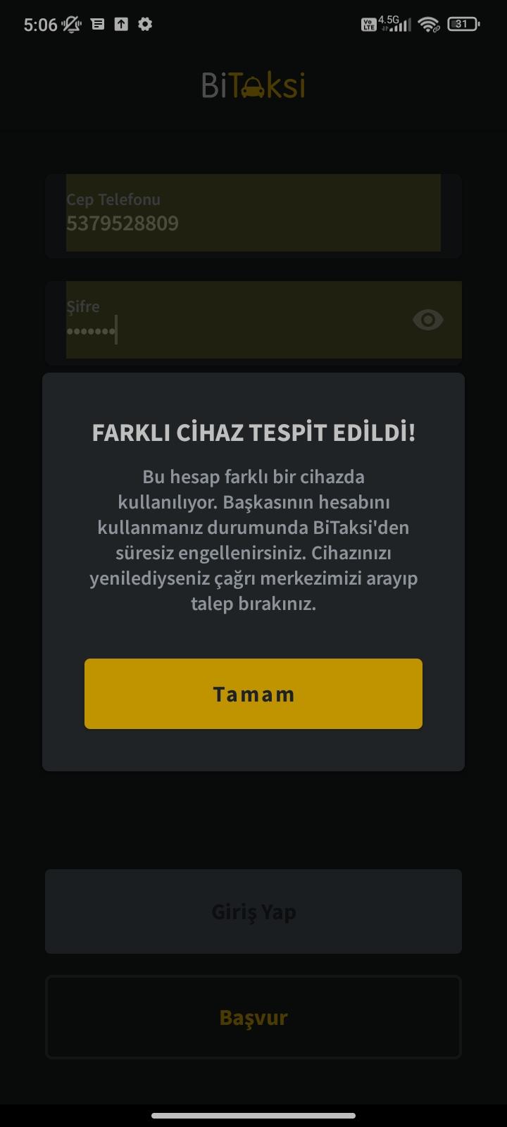 BiTaksi Sürücü Cihaz Değişikliği - Şikayetvar