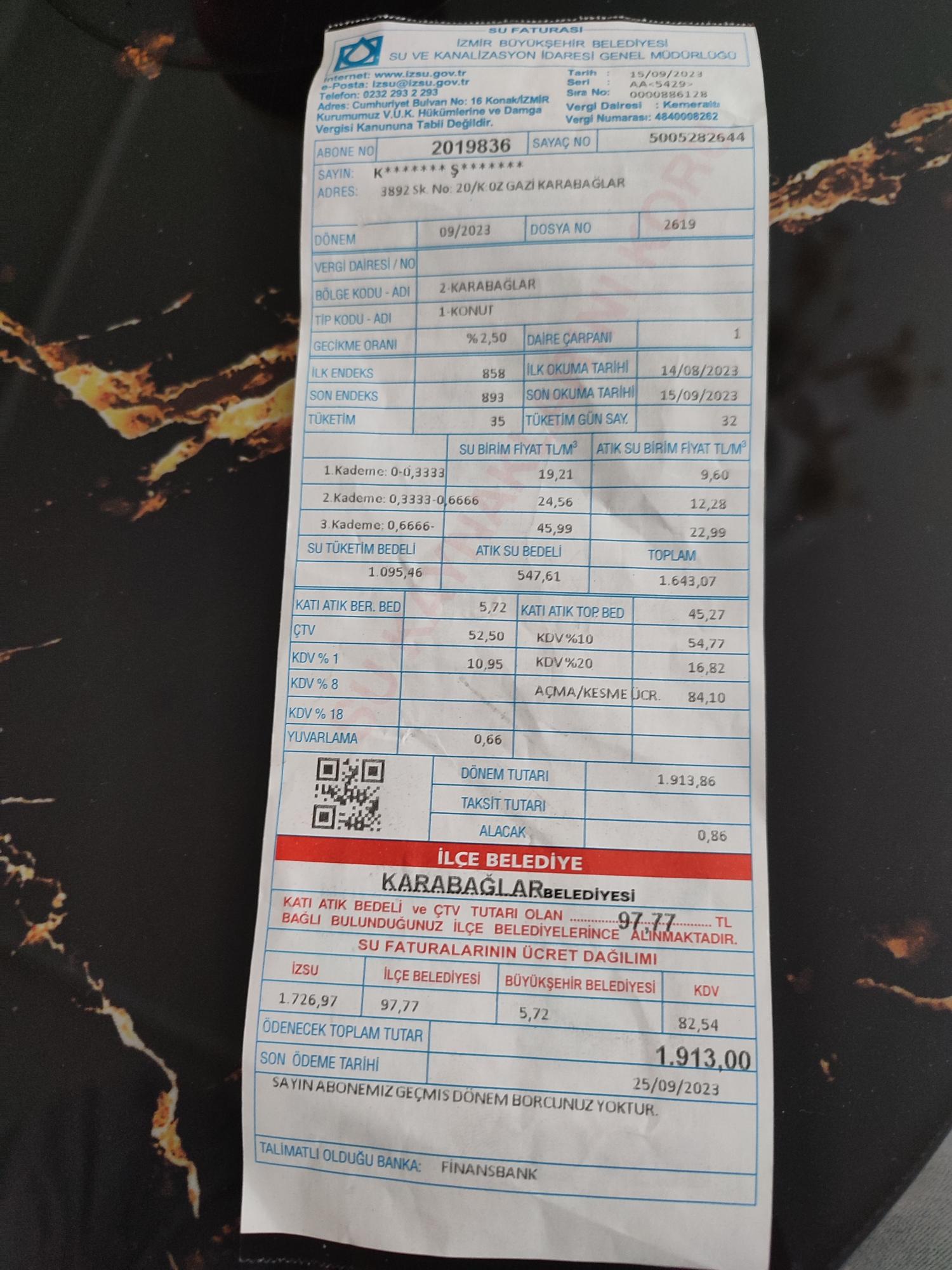 İzmir Büyükşehir Belediyesi Bir Eve İki Bin Lira Su Faturası - Şikayetvar