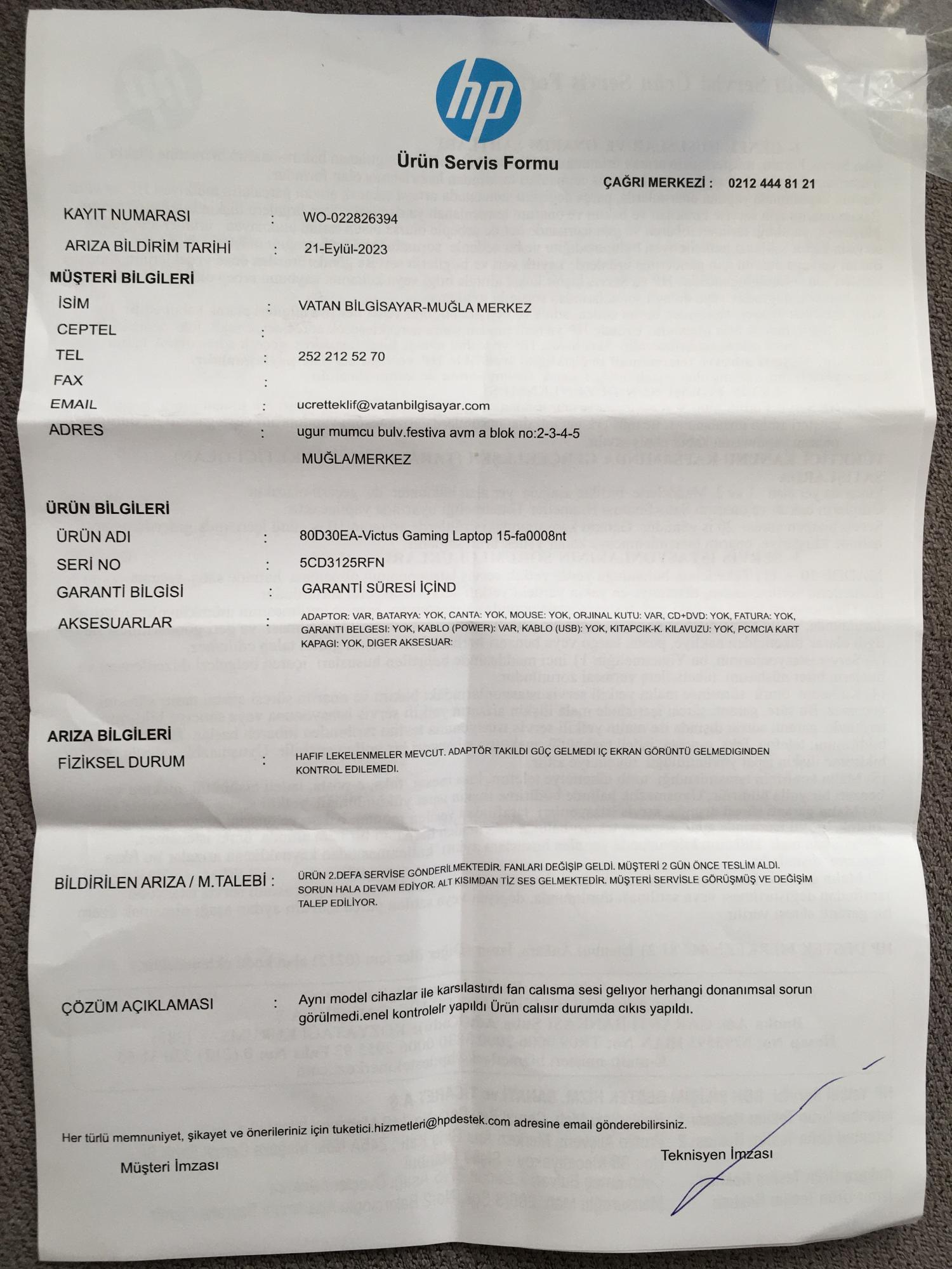 HP Victus 15-fa0008nt - Fan Sesi Problemi - Şikayetvar