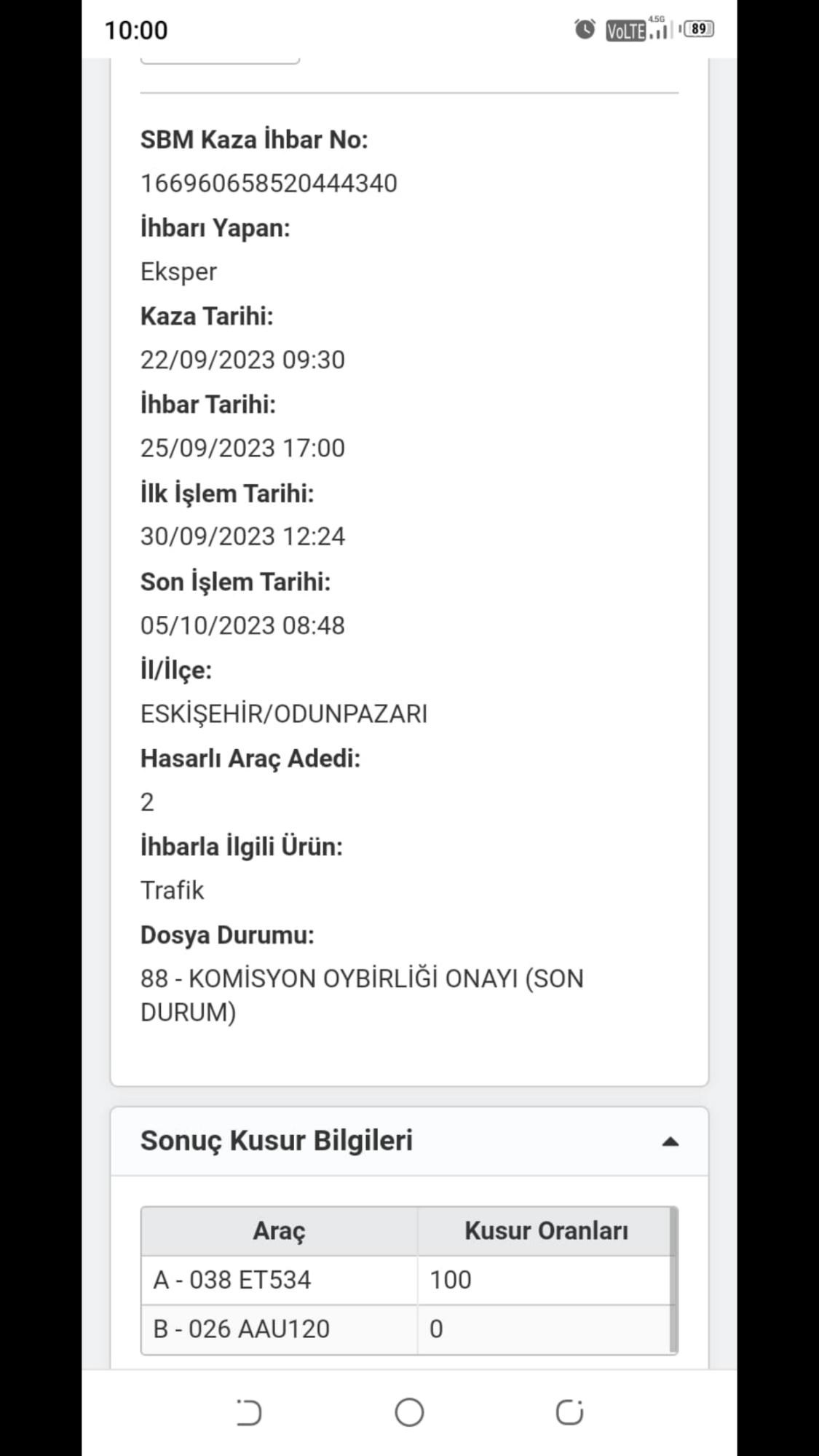 Sigorta Bilgi ve Gözetim Merkezi Tramer Kusur Oranı Yanlış - Şikayetvar