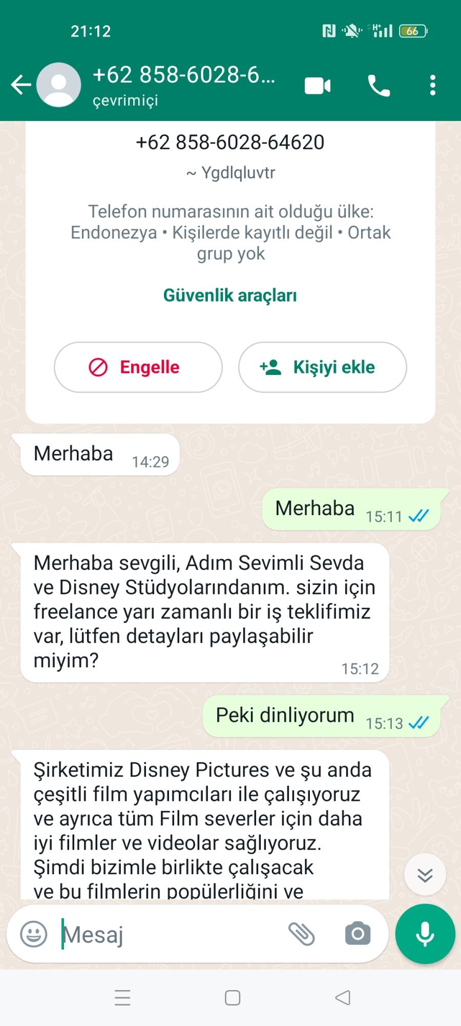 WhatsApp Tanımadığım Numaralardan Gelen Mesaj - Şikayetvar