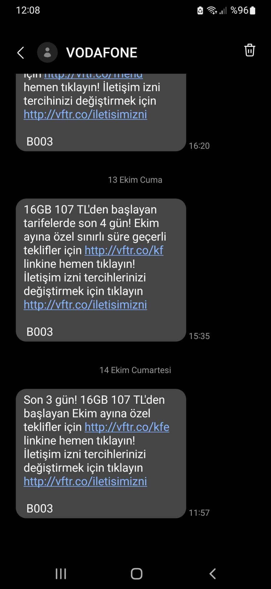 Vodafone Bilgilendirme Mesajları İle İlgili Sorun - Şikayetvar