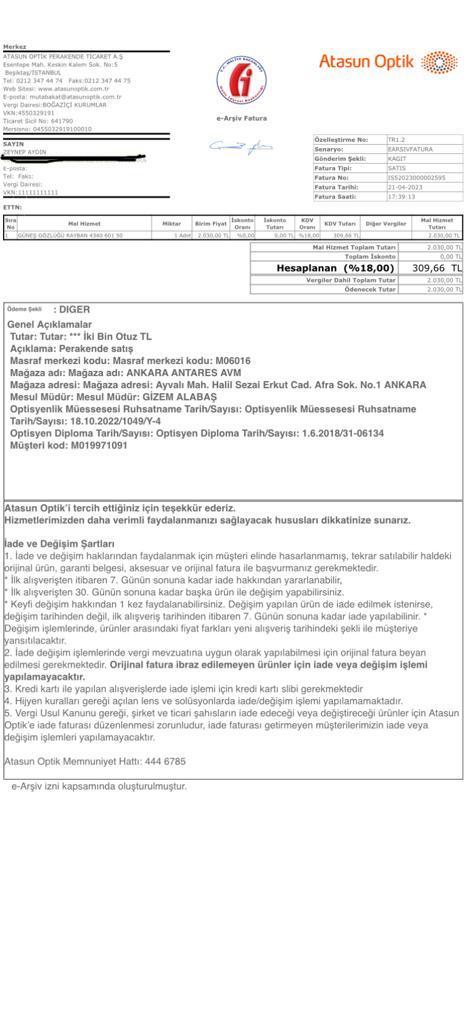 Atasun Optik Kurumsal Bir Mağaza Mı Gerçekten? - Şikayetvar