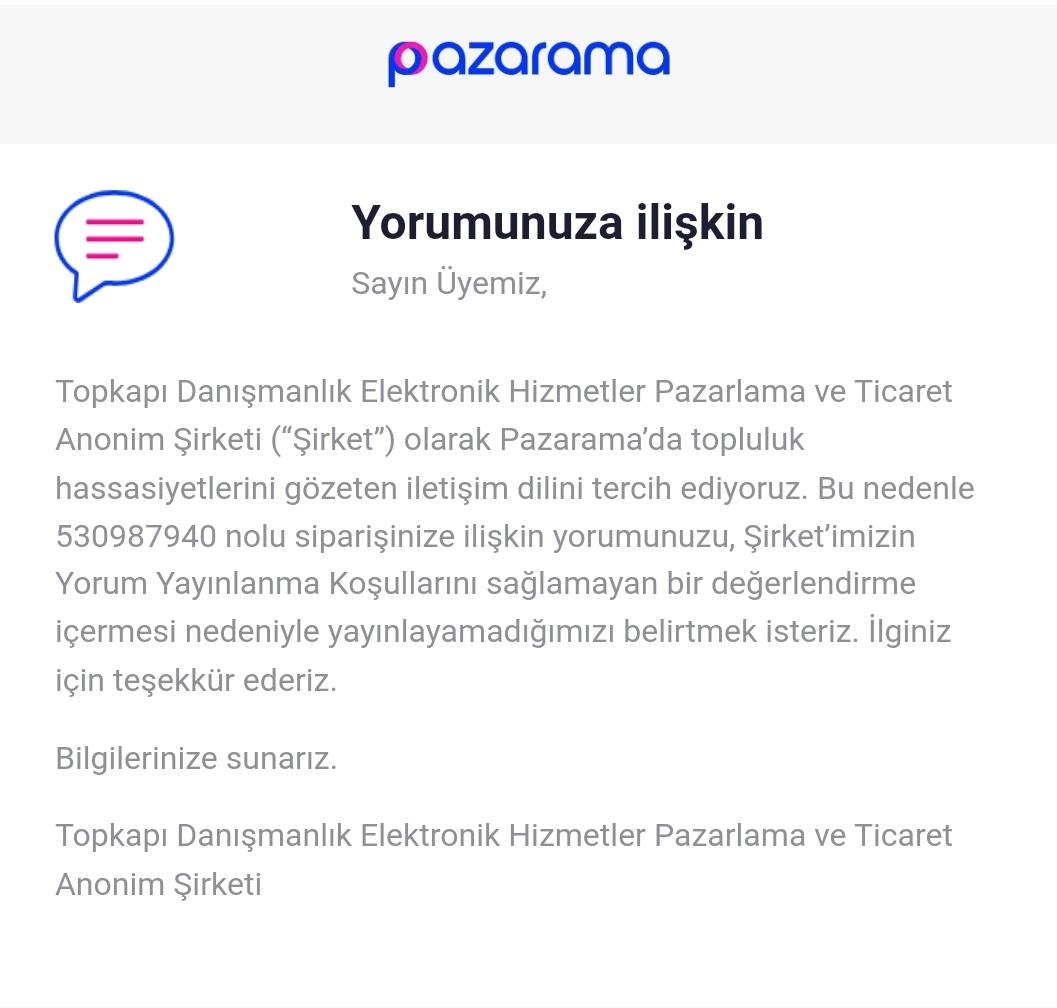 Pazarama Ürün Hakkındaki Yorumumu Sakıncalı Bulmuş - Şikayetvar