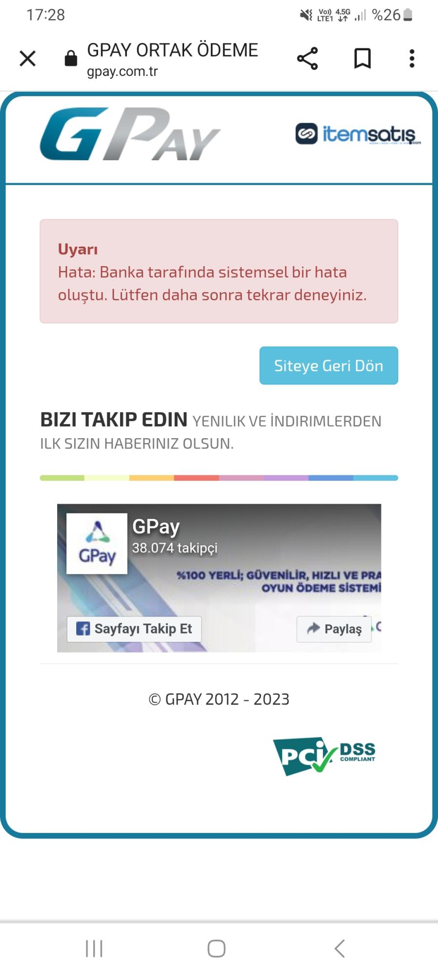 GPay Hata:banka Tarafında Sistemsel Bir Hata Oluştu. Lütfen - Şikayetvar