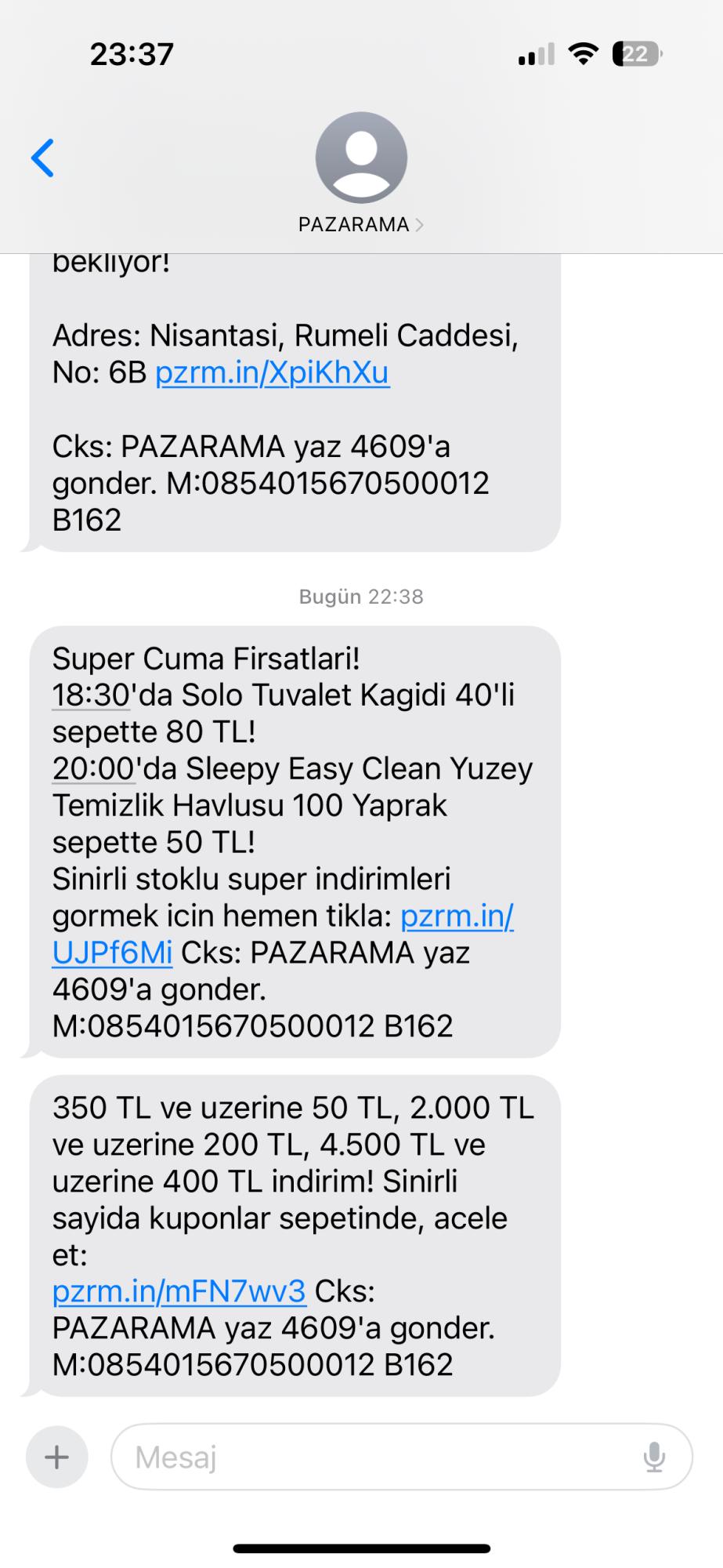 Pazarama Sürekli Reklam Mesajı - Şikayetvar