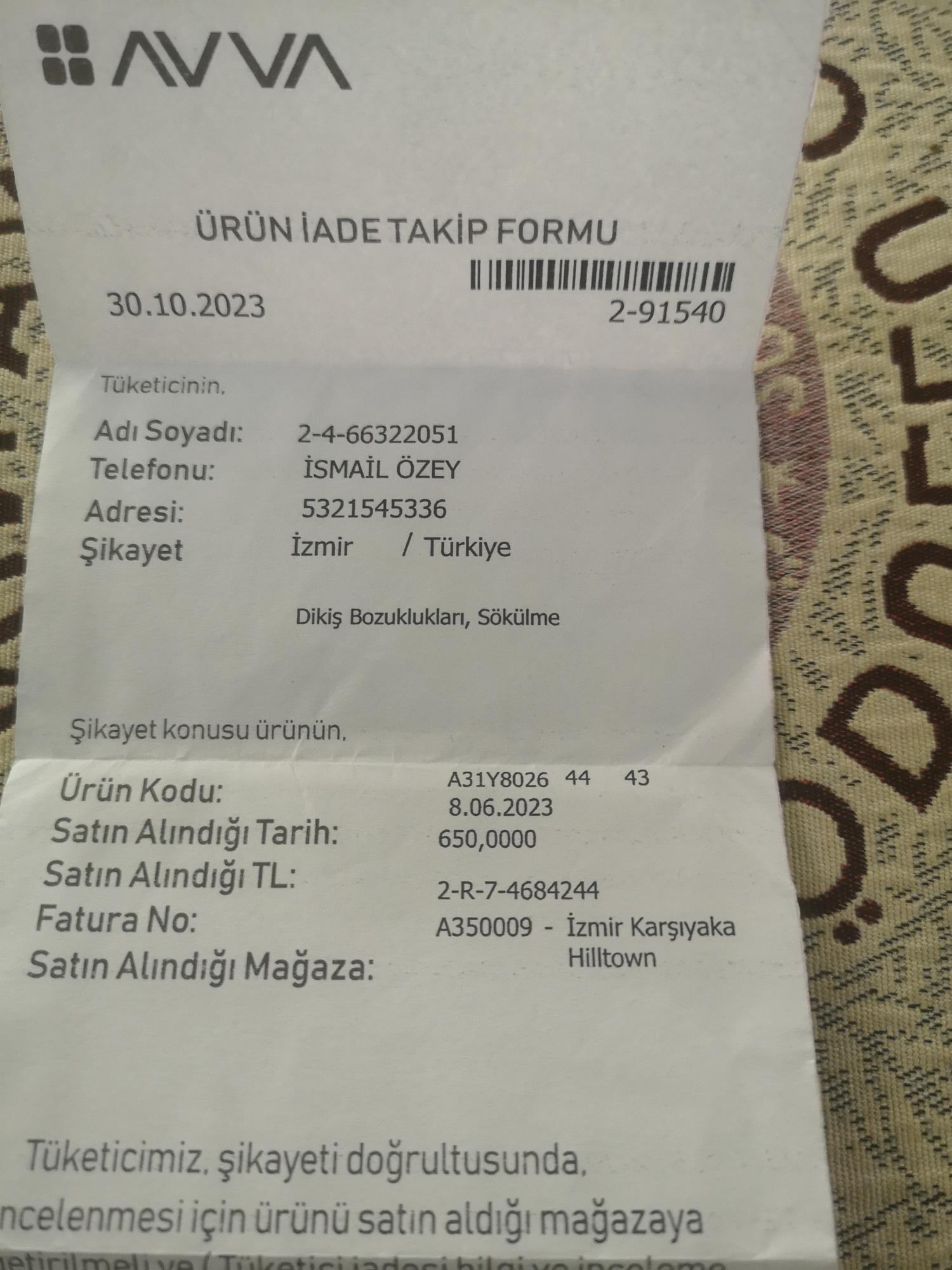 Avva Giyim Kullanıcı Hatası, Avva Müşteri Hizmetleri Saygısızlığı - Şikayetvar