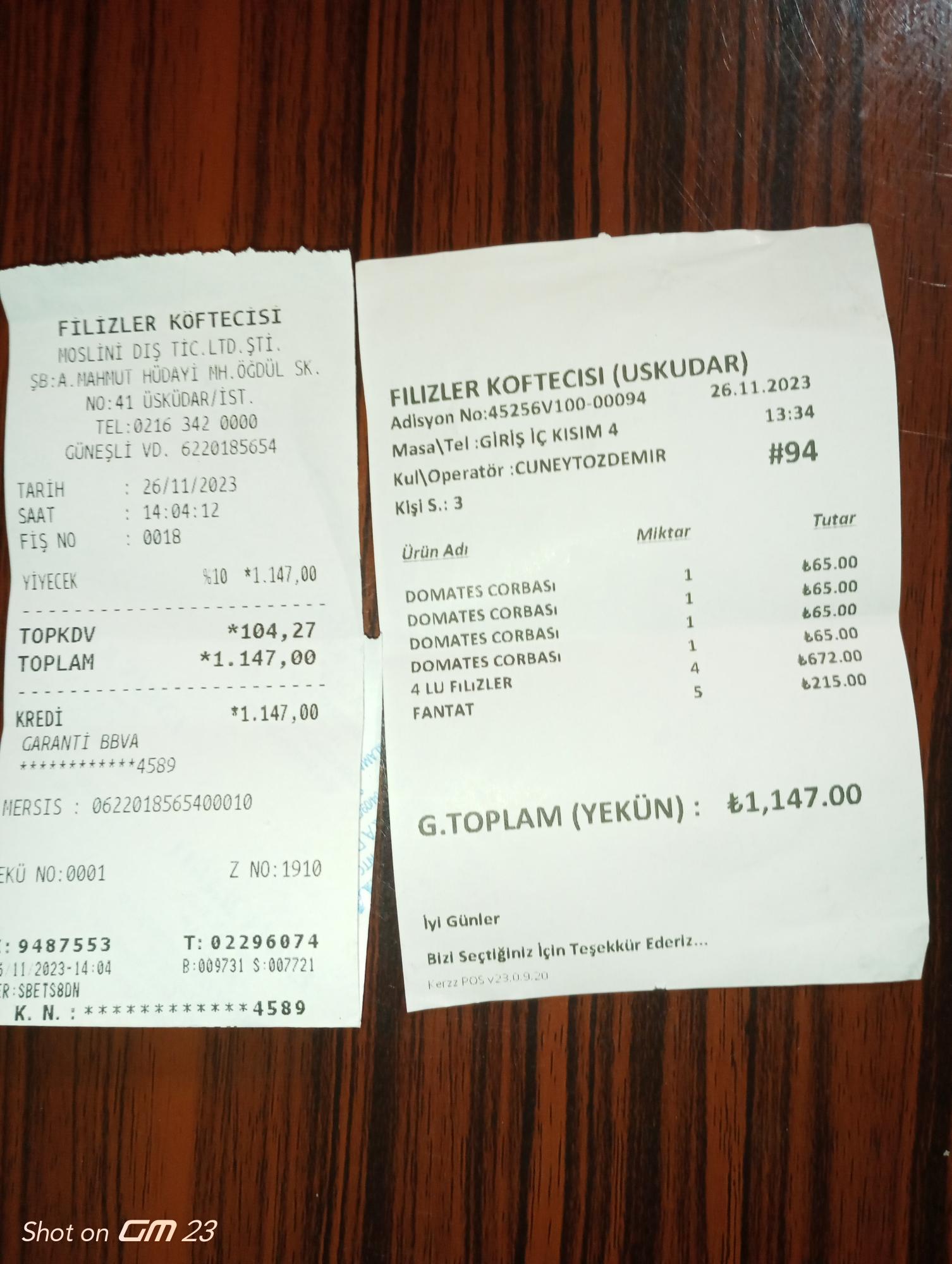 Filizler Köftecisi Filizler Köfte Fazla Adet Hesap Ödedim - Şikayetvar