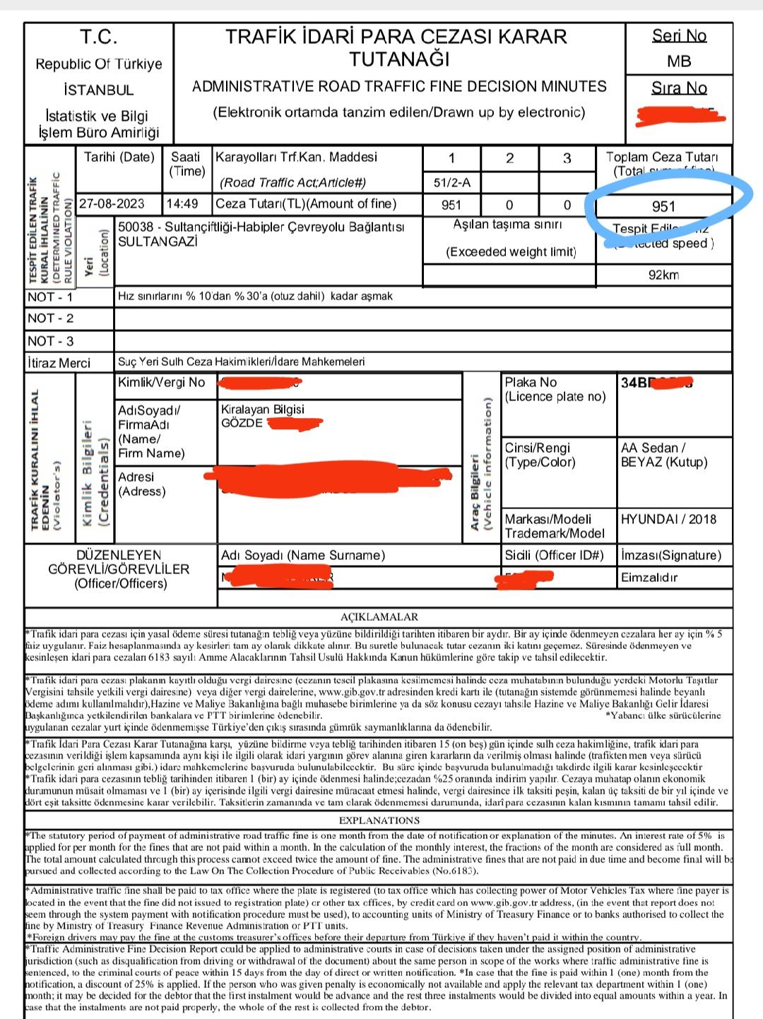 Zeplin Car Rental Yanlış Radar Trafik Cezası - Şikayetvar