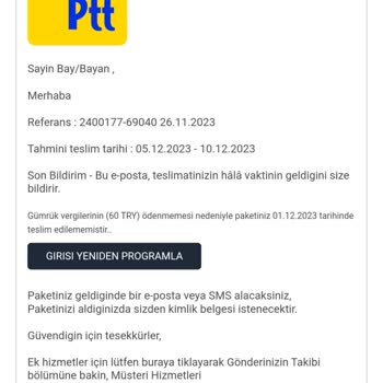 PTT Kargo Mail Olarak Geldi - Şikayetvar