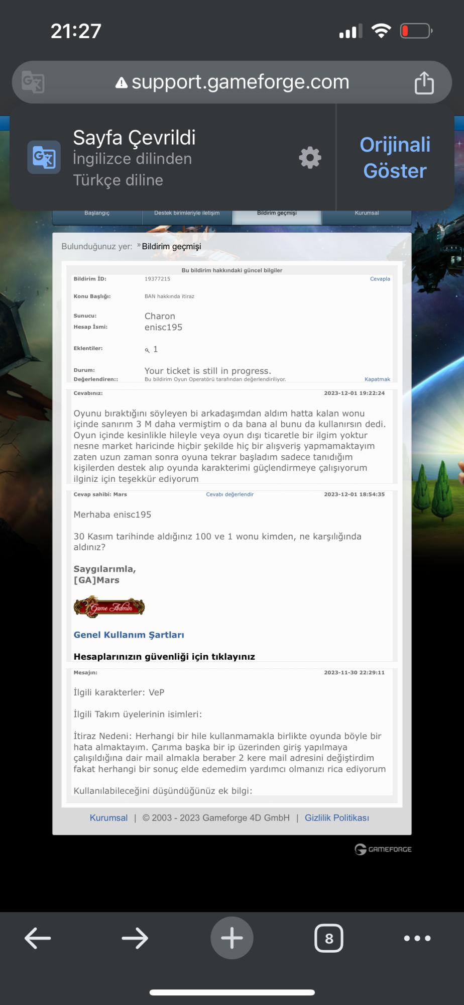 Metin2.gameforge.com Metin2 Ruby Ban İtiraz - Şikayetvar