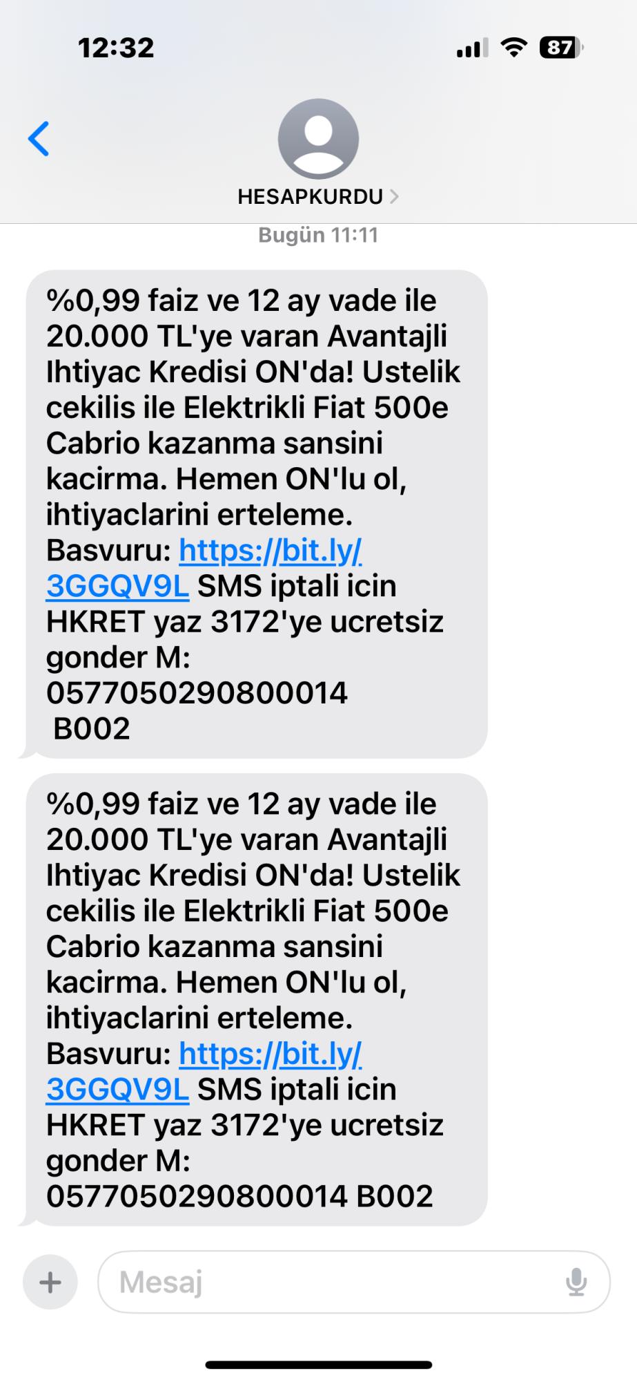 Hesap Kurdu Boş Yere SMS - Şikayetvar