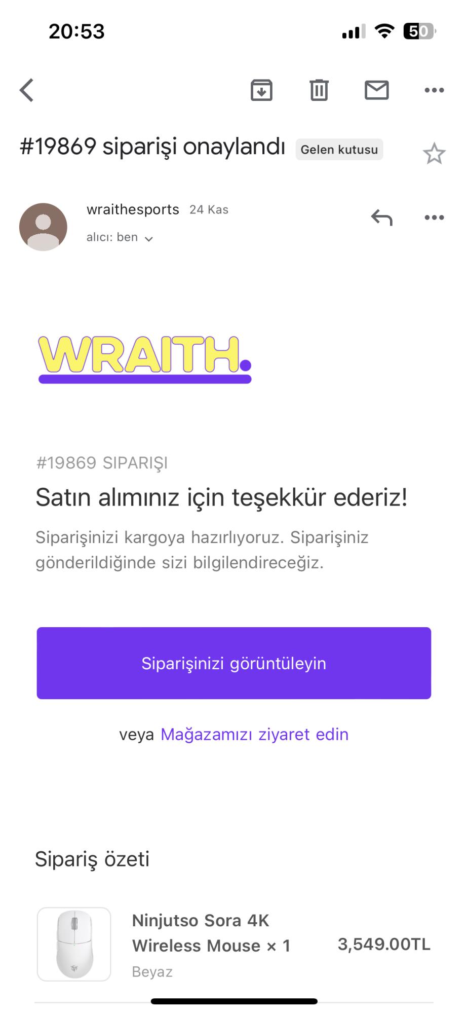 Wraith Esports Siparişin Bir Türlü Kargoya Verilmemesi - Şikayetvar