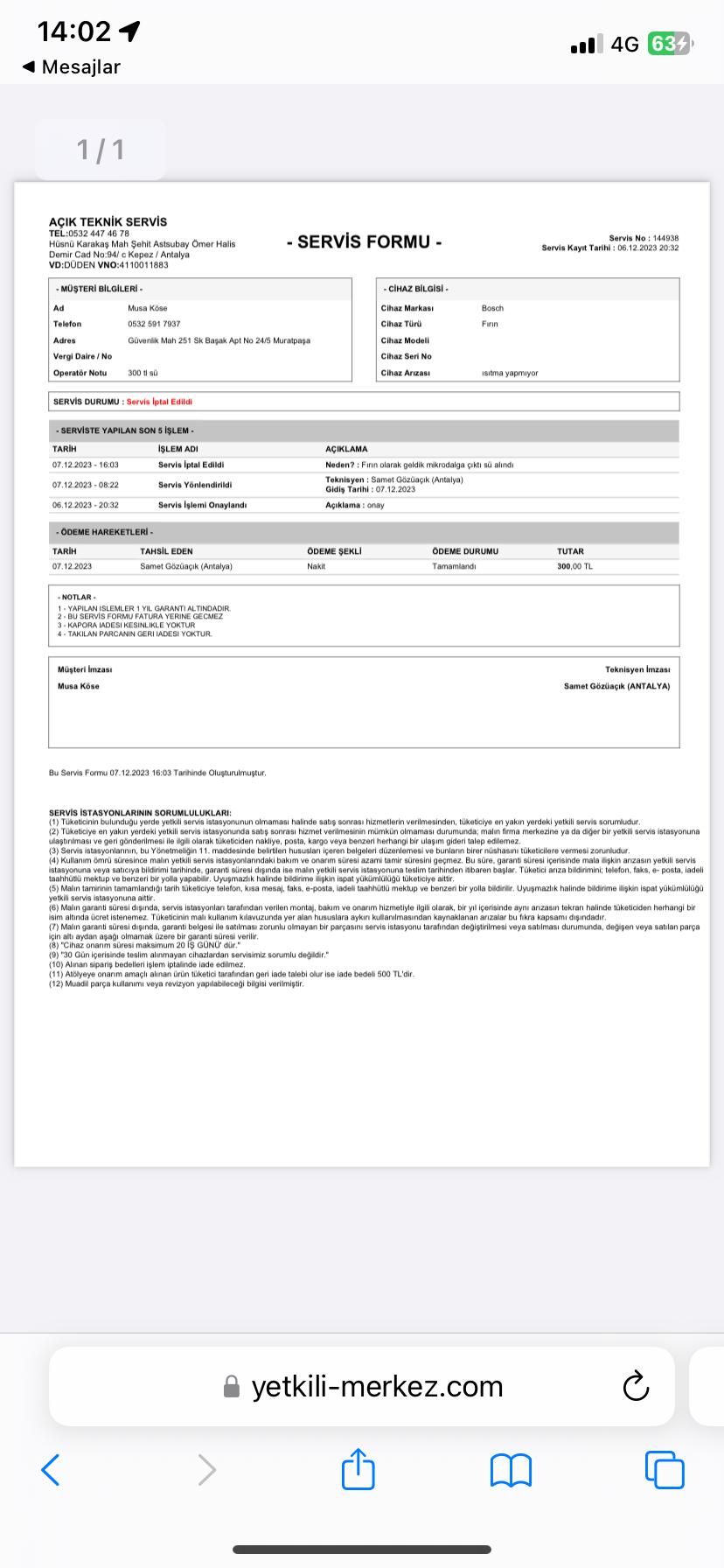 08503086307 Sahte Kurumsal Bosch Servis Ve Yanlış Açılan Servis Kaydı ...