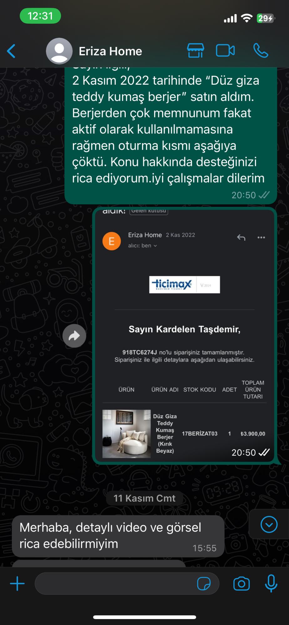 Eriza Home Ürününün Arkasında Durmuyor - Şikayetvar