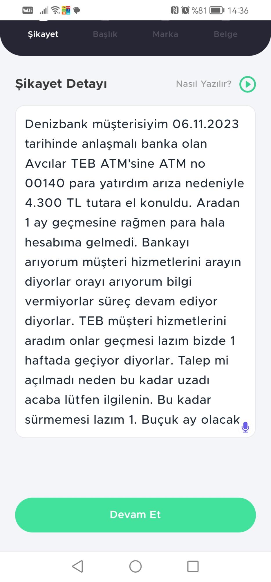 Denizbank TEB ATM Paraya El Konulması - Şikayetvar