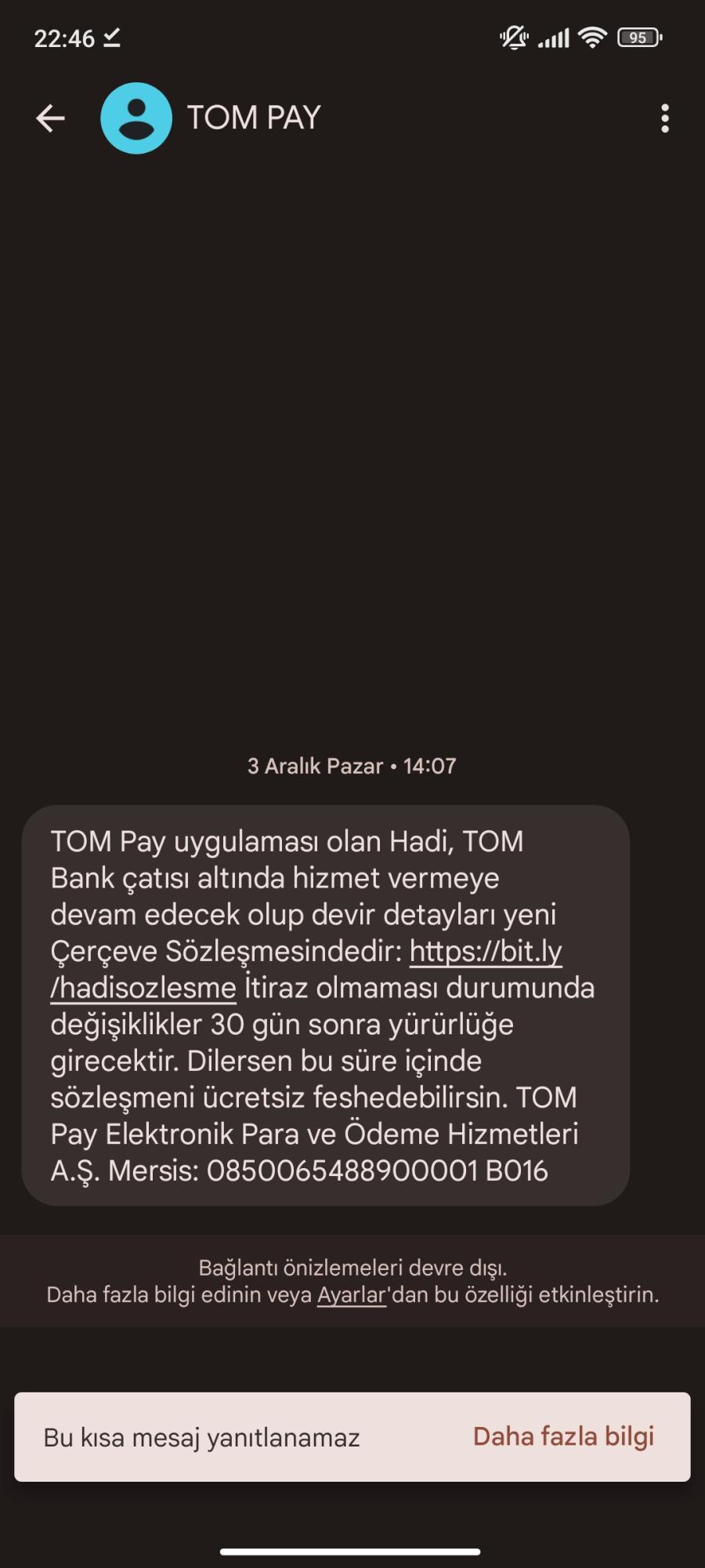 Tom Pay Hadi TOM Pay Hadi Uygulaması Sözleşme İptali Talebi - Şikayetvar