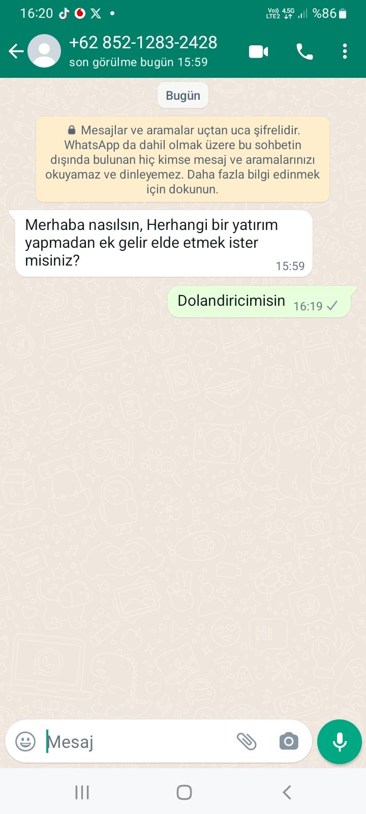 WhatsApp +62 852 Kodlu Numara - Şikayetvar