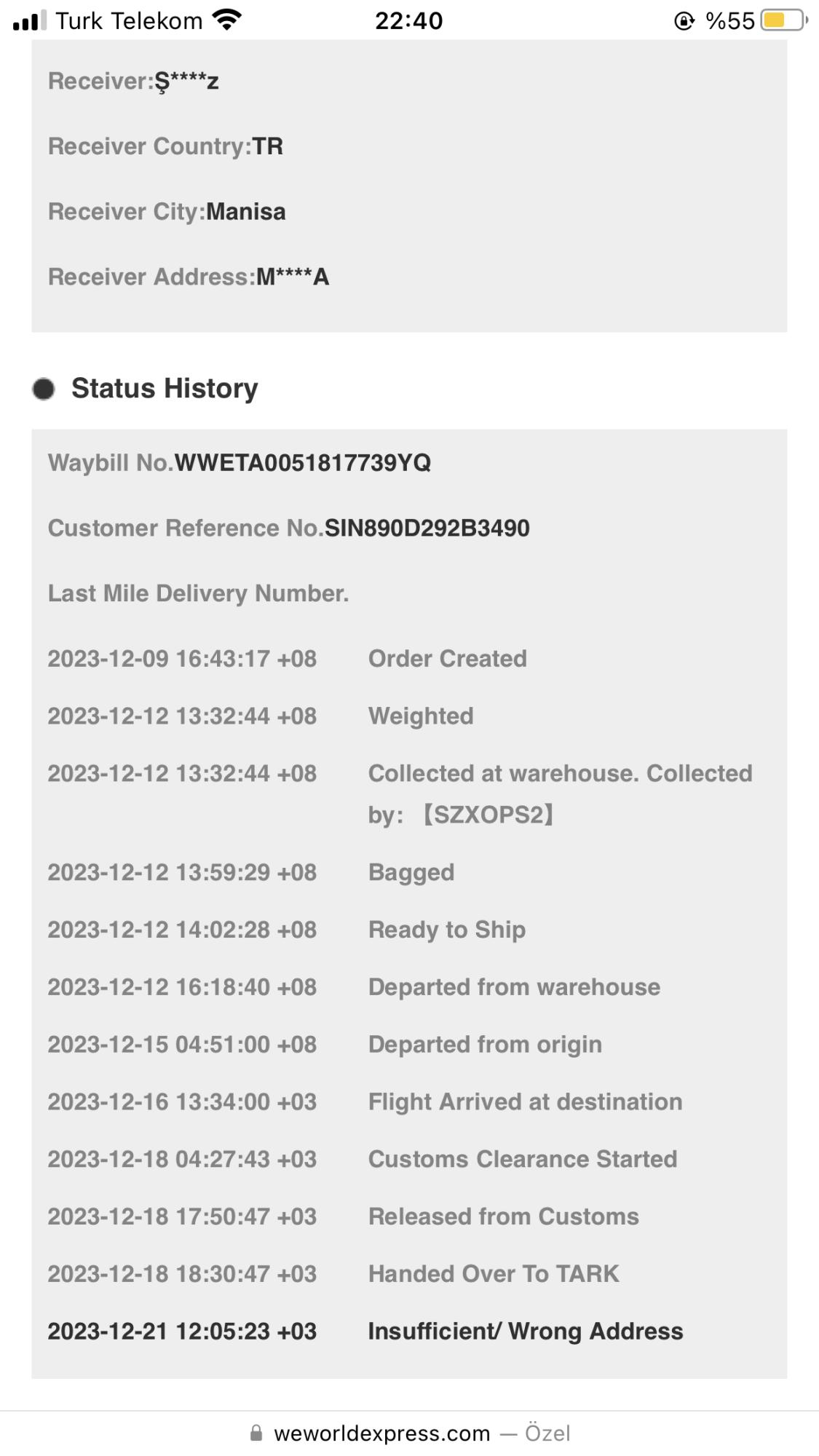 We World Express Ve Aras Kargo'nun Kargomu Kaybetmesi - Şikayetvar