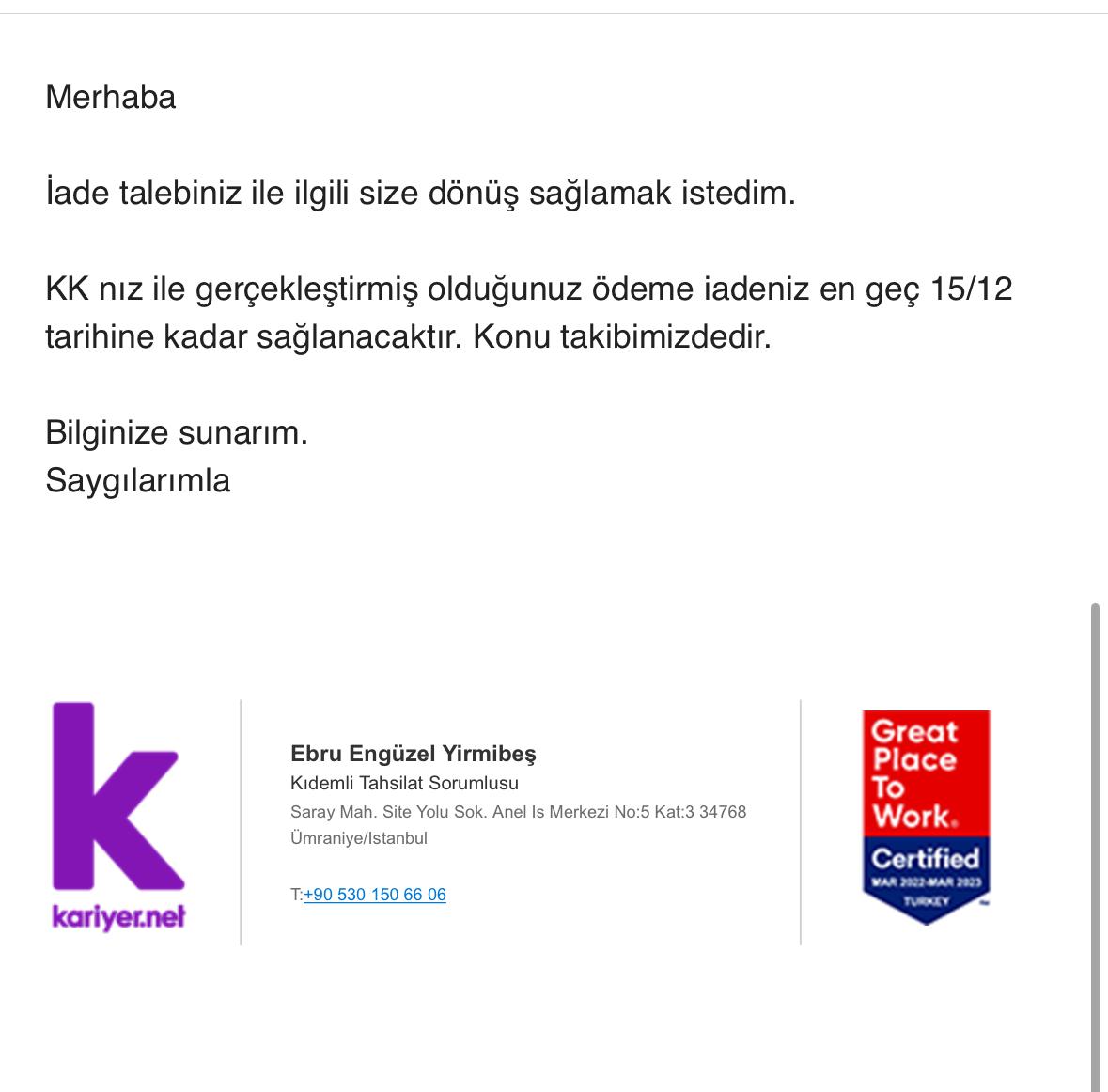Kariyer.net Kariyer.net Kurumsal Firma Para İadesi - Şikayetvar
