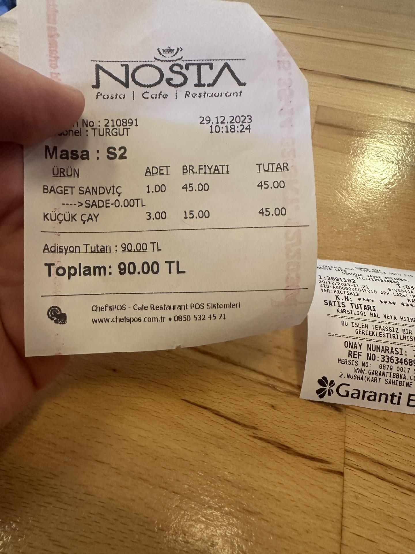 Nosta Cafe & Restaurant Menü - Hesap Farklı - Şikayetvar