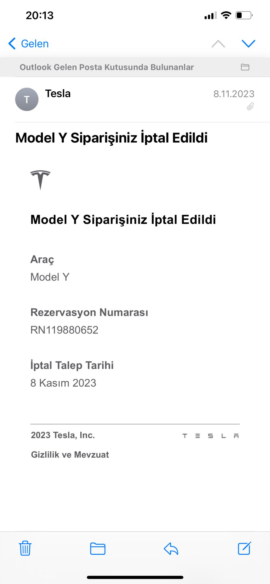Tesla Sipariş İptal ve Kapora İadesi - Şikayetvar