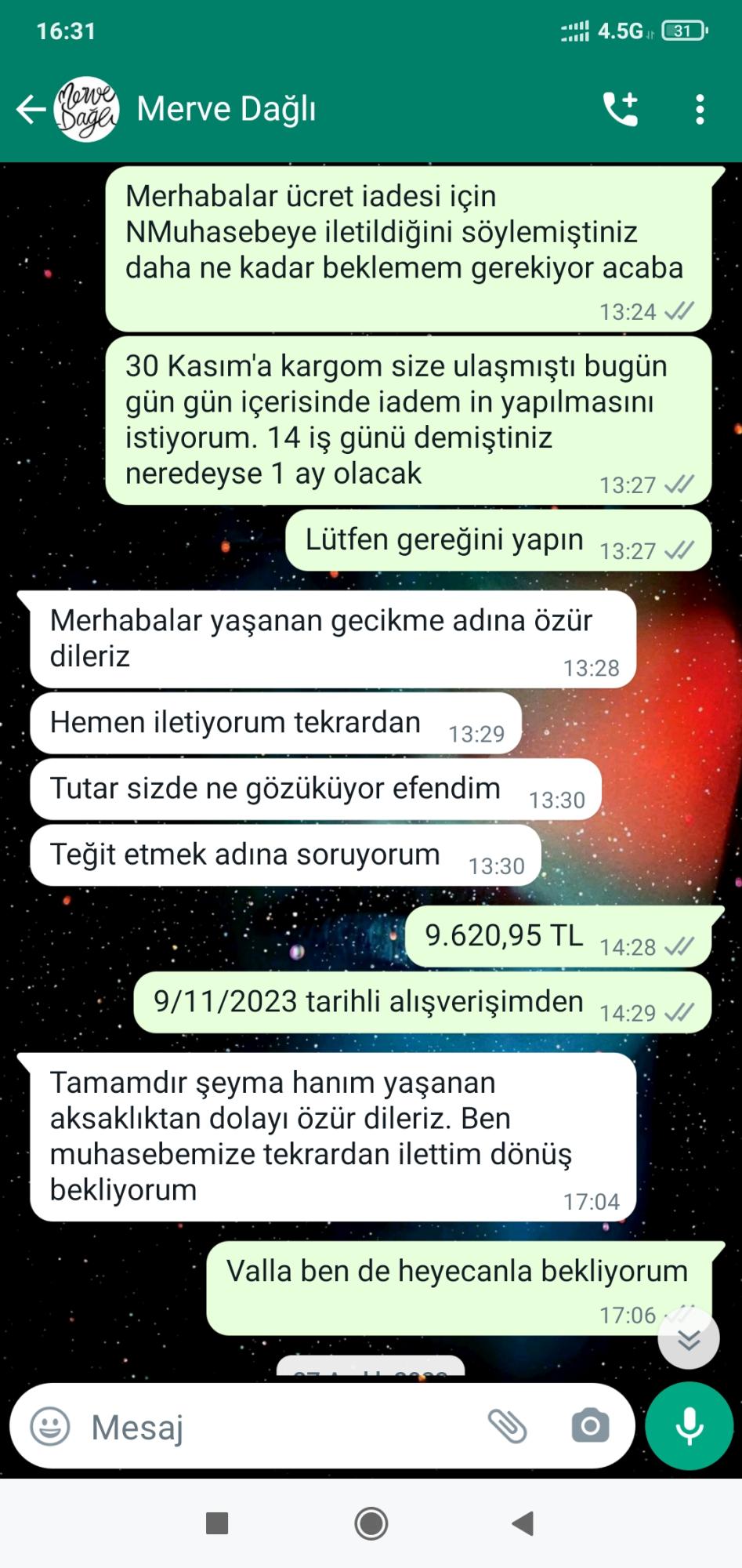 Merve Dağlı Ücret İadesi Yapmıyor - Şikayetvar