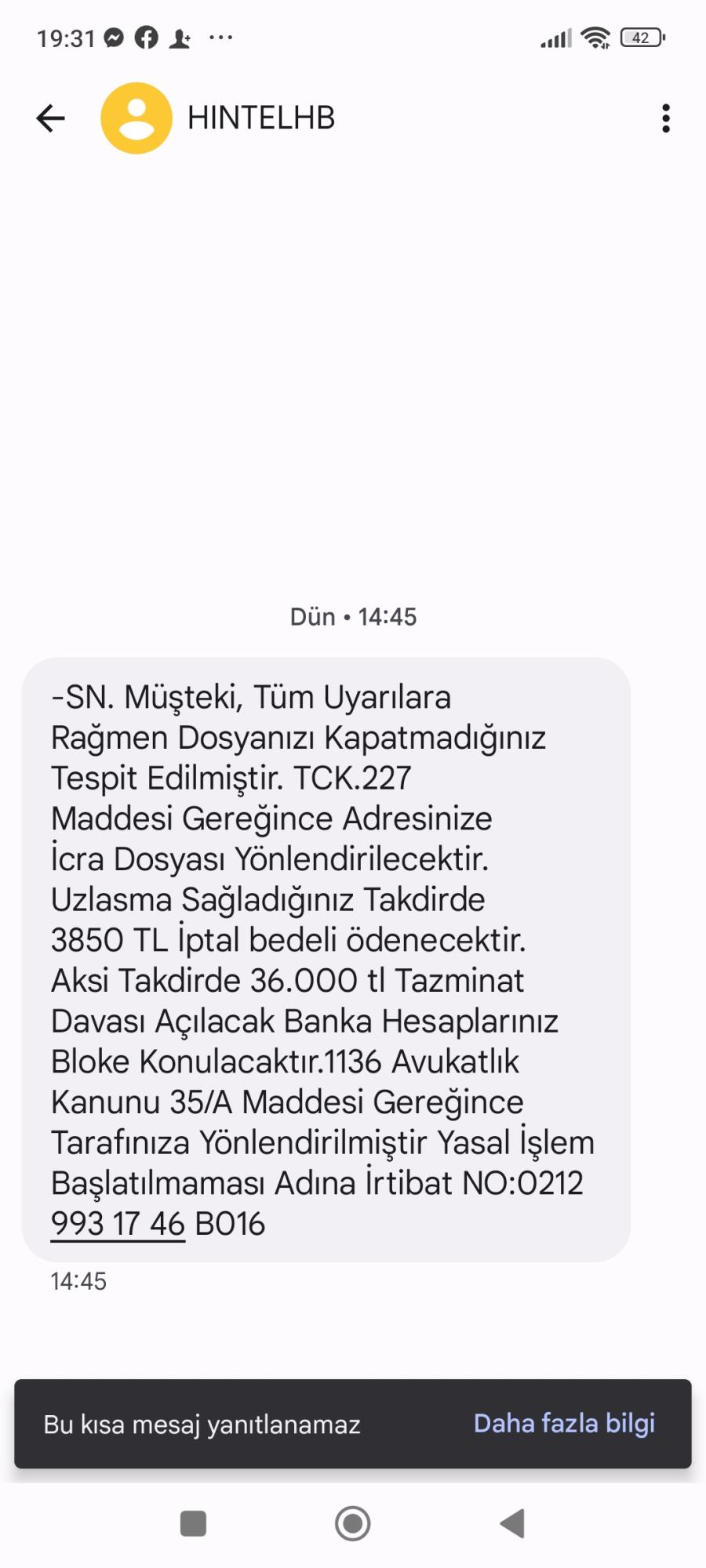 HINTELHB (SMS) Hintelhb (SMS) İcra Takip Var Dediler Gelen Bir Mesaj ...