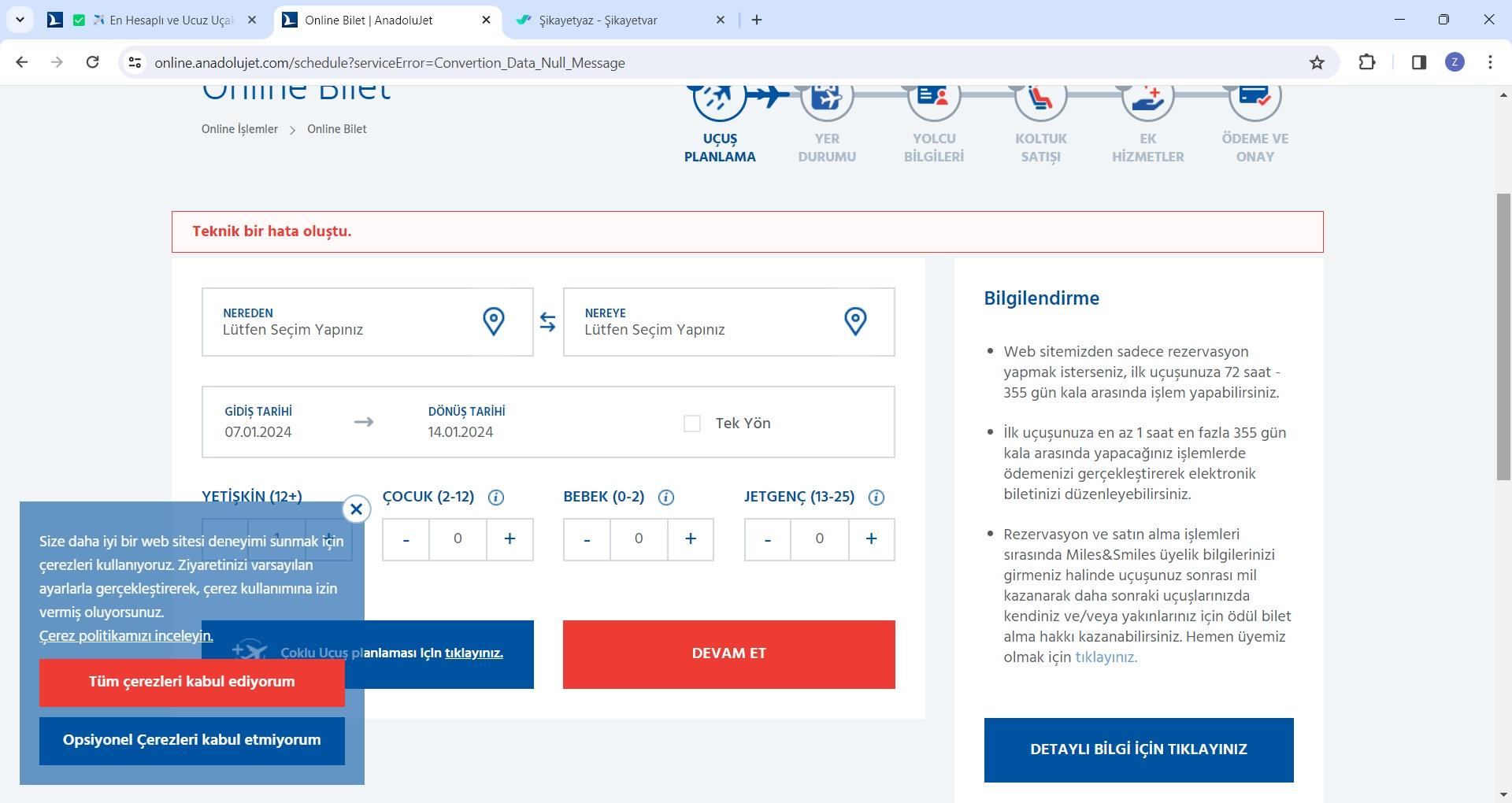 AJet Anadolu Jet Web Sitesinde Rezervasyon Sorunları - Şikayetvar