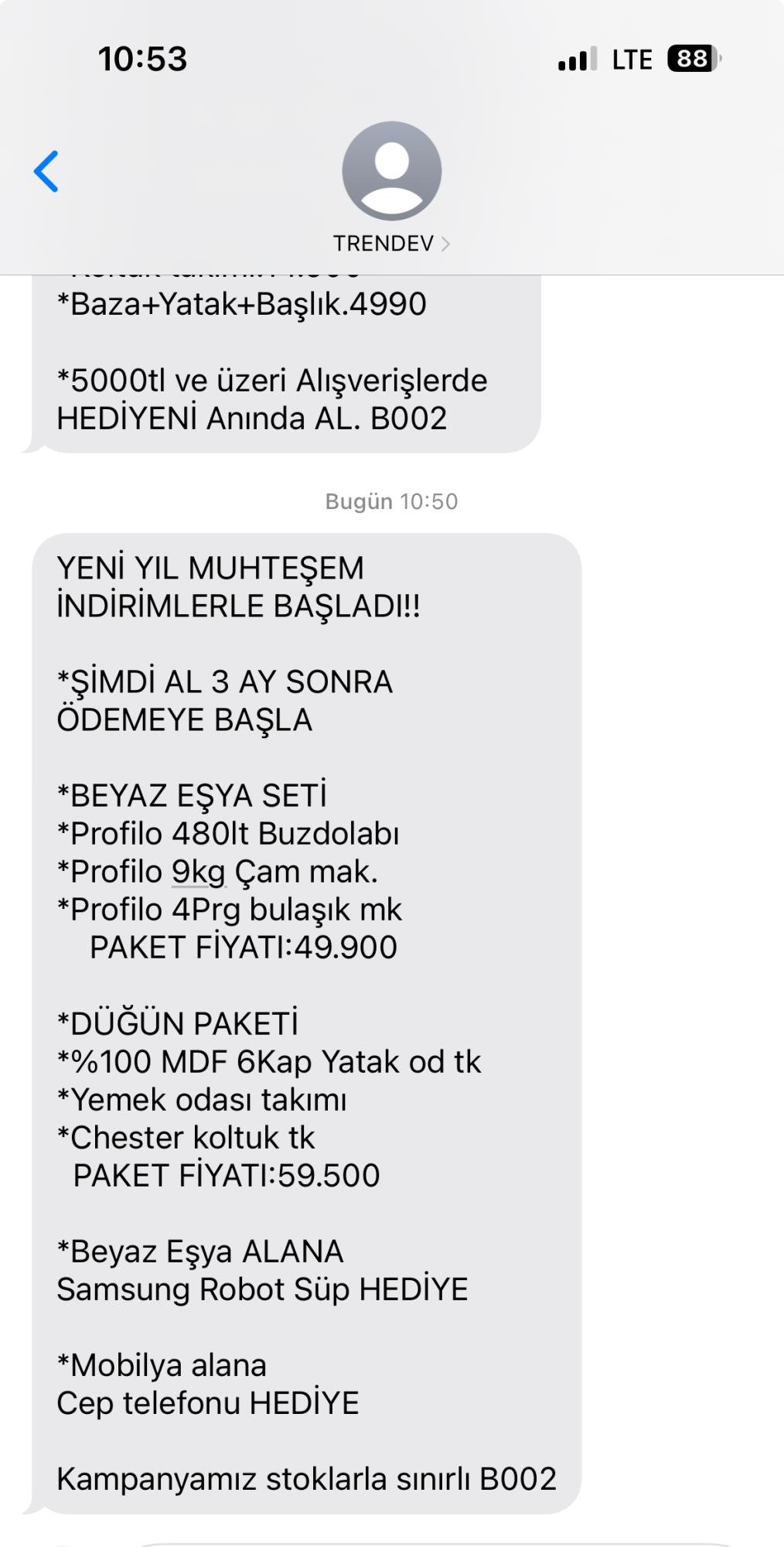 Trendev (Eskişehir) Trendev İzinsiz Mesaj Hk - Şikayetvar