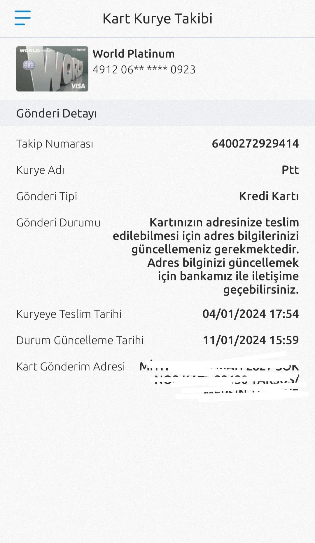 PTT Kargo Kredi Kartımın Teslim Edilememesi Ve Bilgi Verilmemesi ...