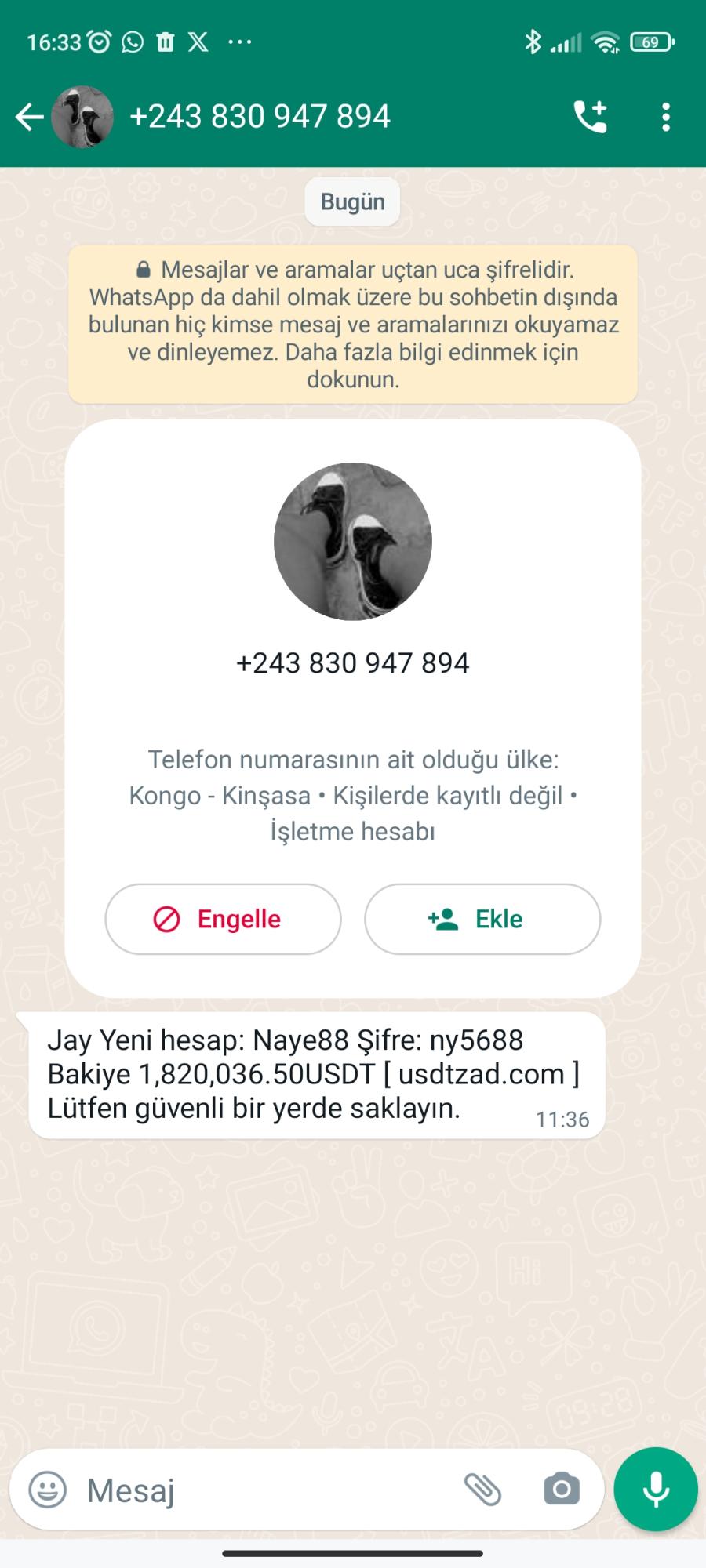 WhatsApp +243 830 947 894 Numara Mesajı - Şikayetvar
