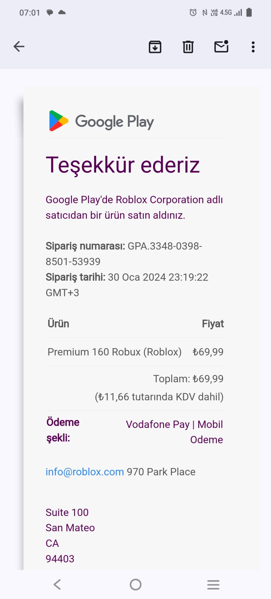 ROBLOX Google Ve Play Stor - Şikayetvar
