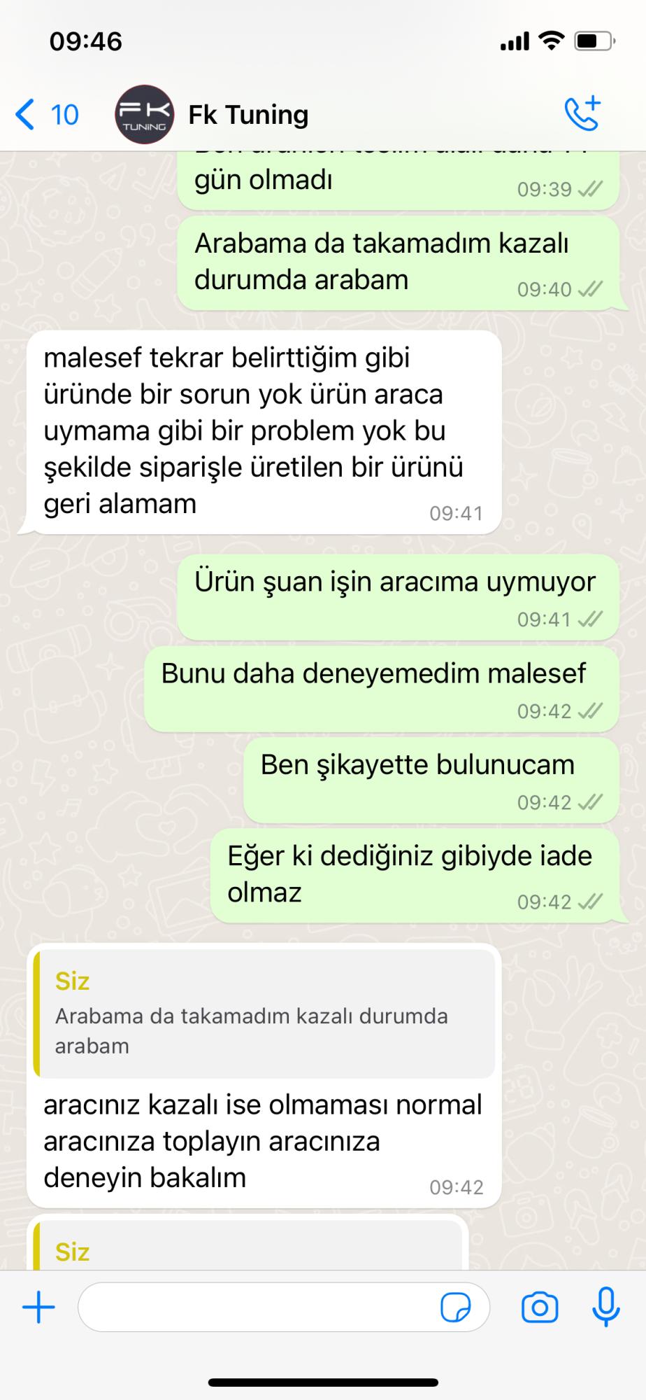 FK Tuning Shop Fk Tuning İademi Kabul Etmedi - Şikayetvar