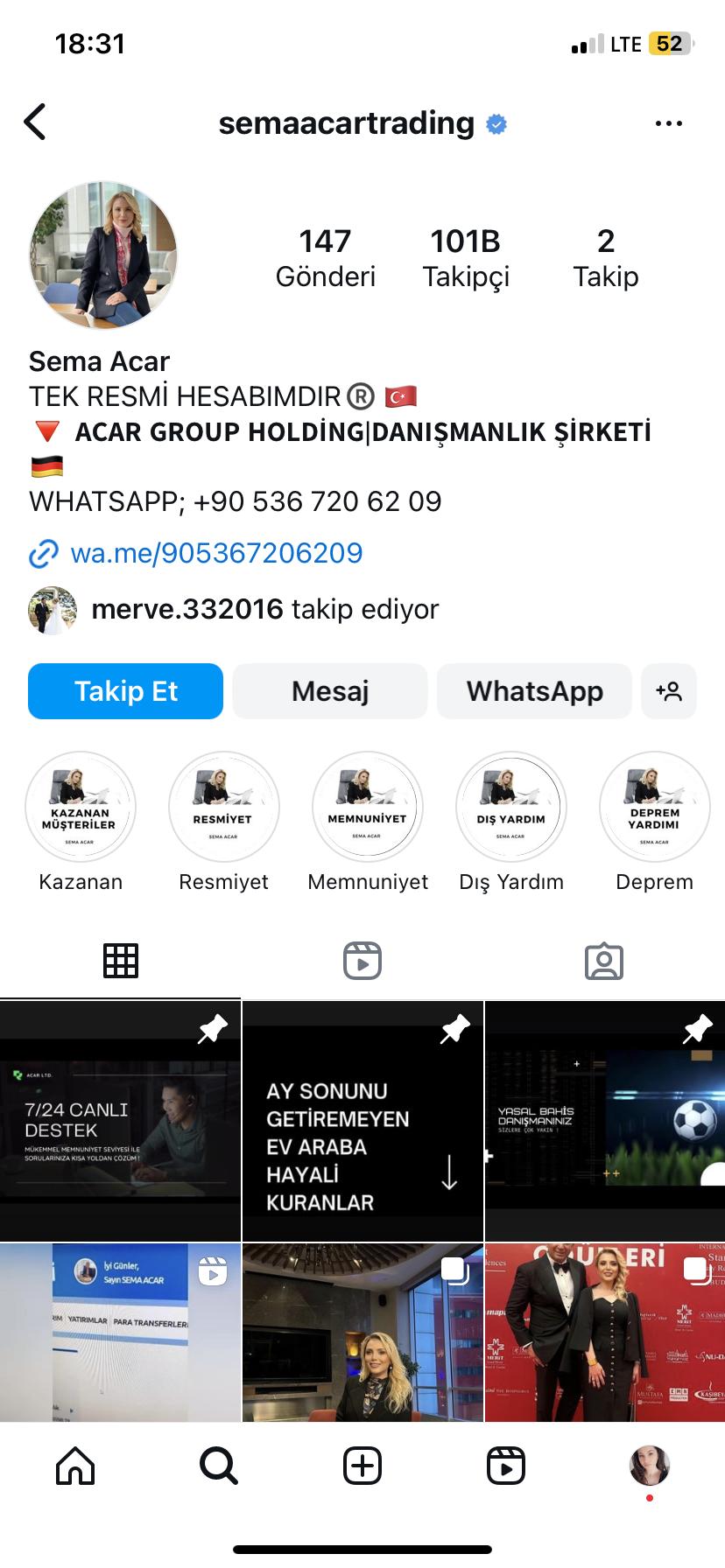 @semacarorjinal Sema Acar (insta: semacarorjinal) Holding Vaadiyle Hayal Kırıklığı - Şikayetvar