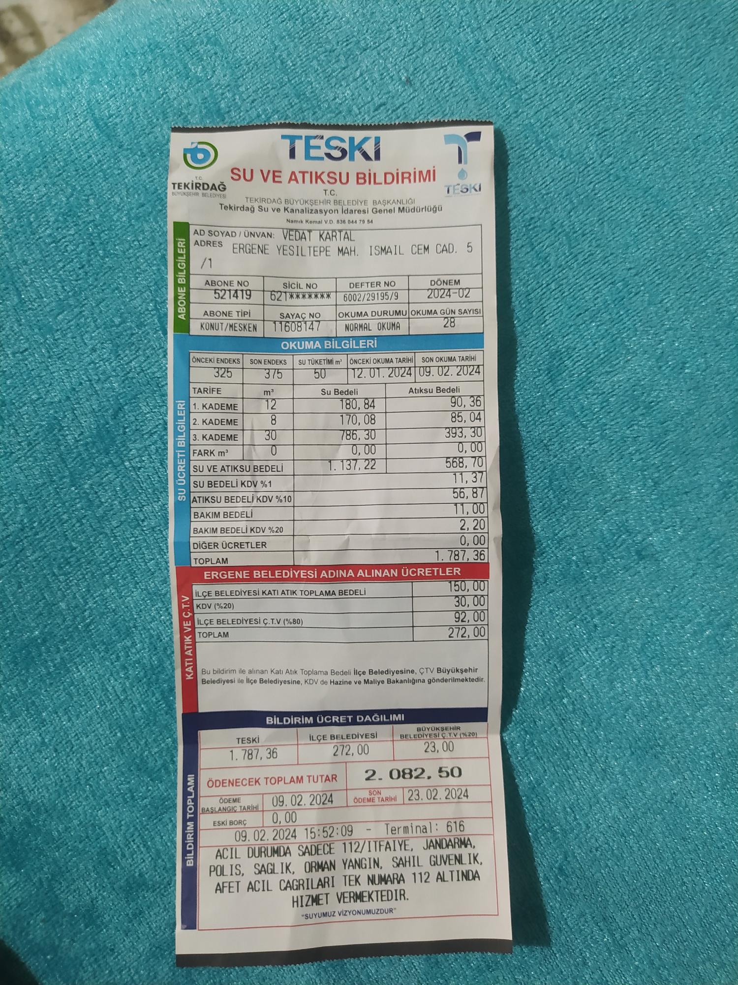 TESKİ 02.09.2024 Tarihinde Gelen Faturamın Yüksek Gelmesinin Sebebi Ne ...