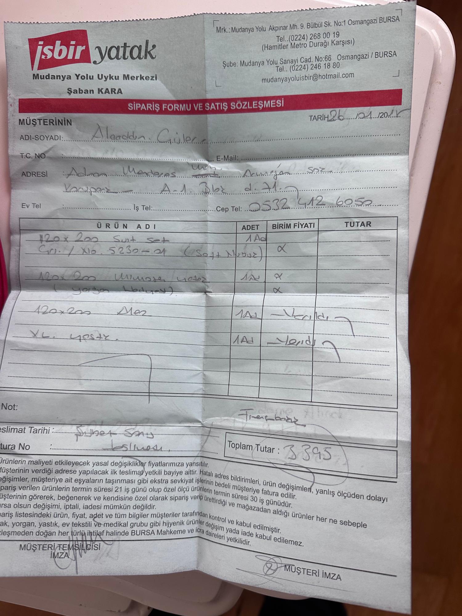 İşbir Yatak Kalitesiz Yatak Satıyor - Şikayetvar