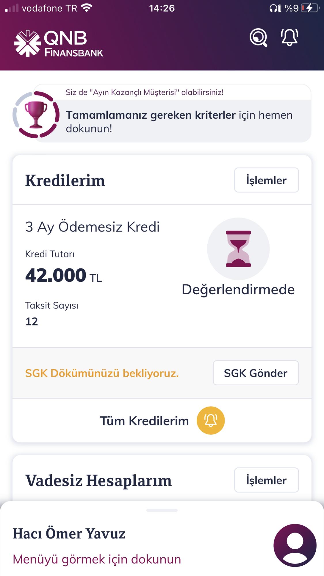 QNB Türkiye QNB Finansbank SGK Döküm Ve Kredi Başvurusu - Şikayetvar