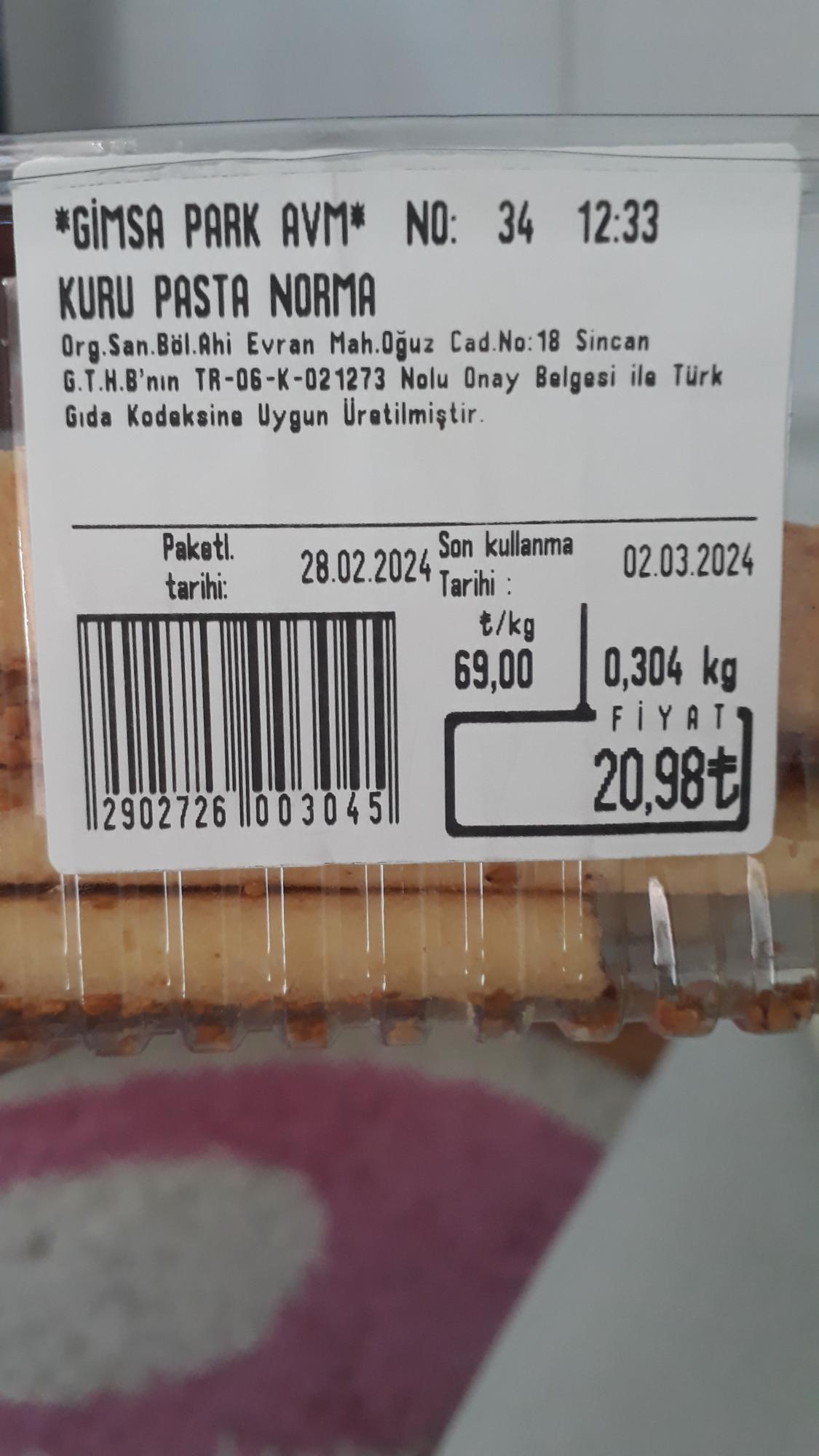 Gimsa Park AVM Kuru Pasta - Şikayetvar