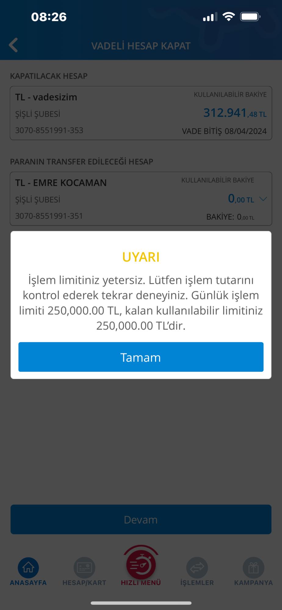 Denizbank Vadeli Hesap Kapatamıyorum - Şikayetvar