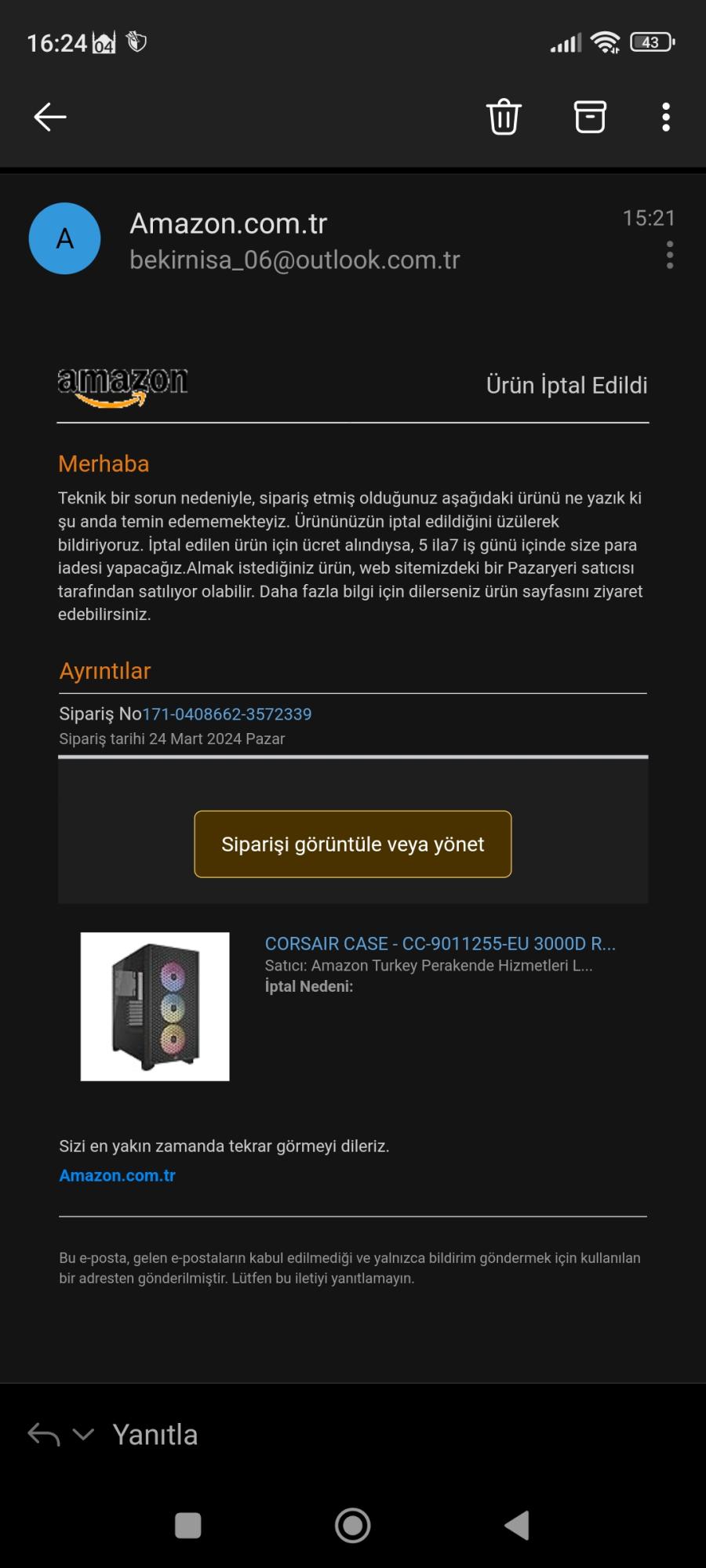 Amazon Kendi Kafasına Göre Ürün İptali Ve Mağduriyet - Şikayetvar