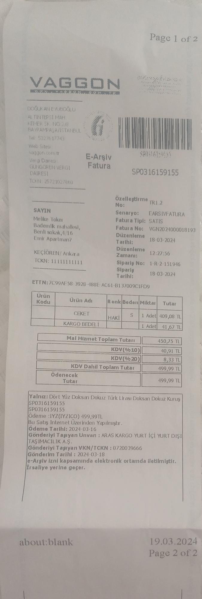 Vaggon Ekstra Kargo Ücreti Almak İstemeleri - Şikayetvar