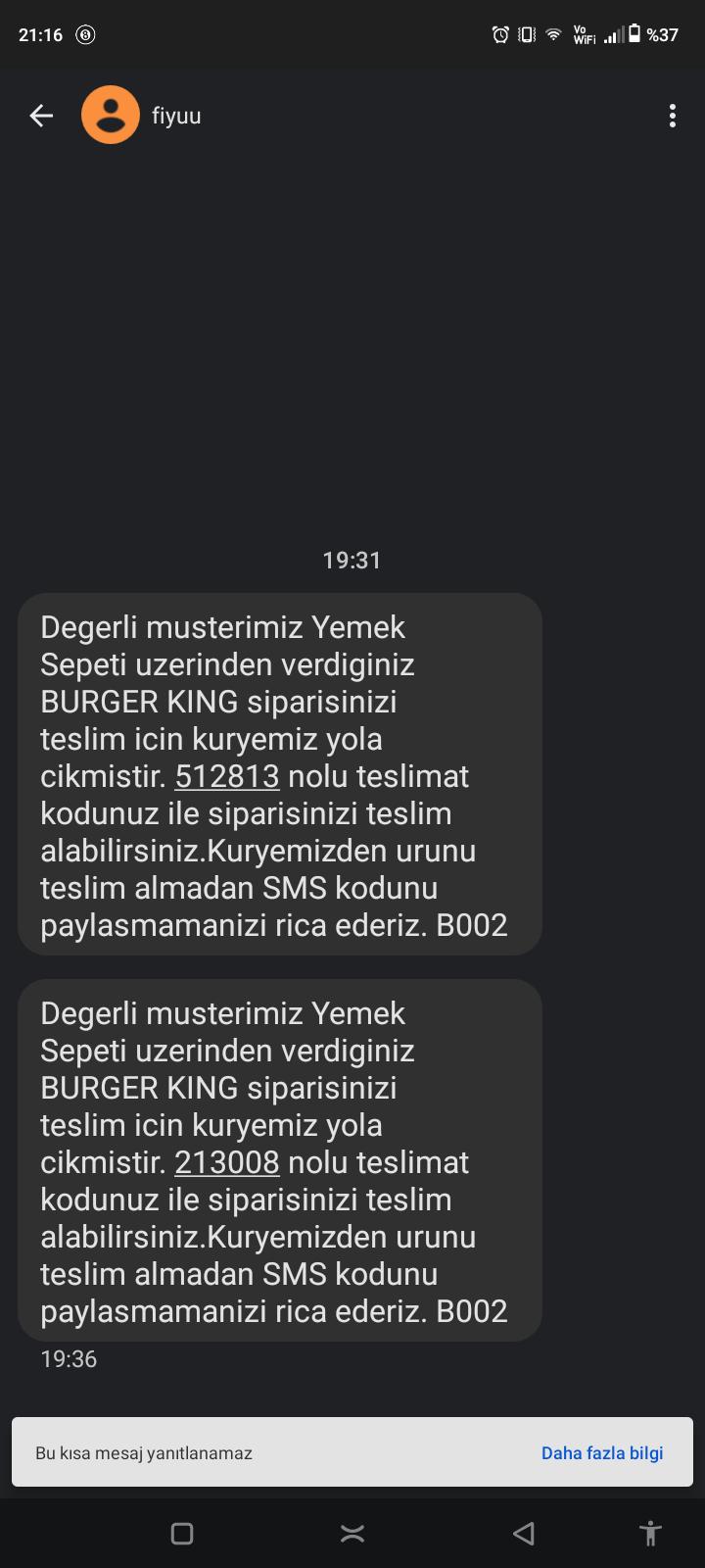 Fiyuu Vermediğim Siparişten Dolayı Mesaj Atmalar Ve Aranmalar - Şikayetvar